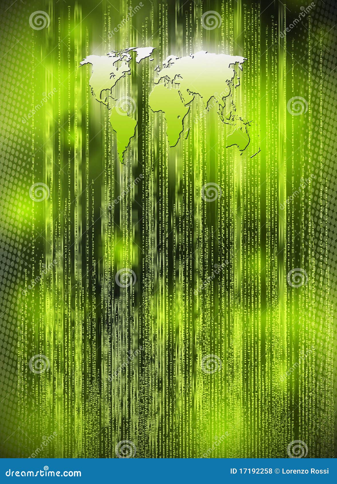 Green Background with World Map Matrix Style Stock Illustration ...