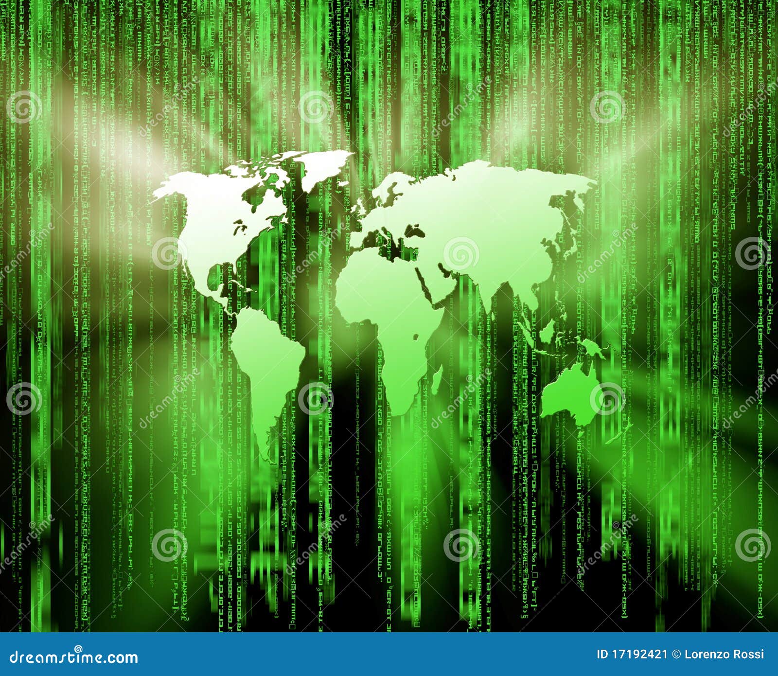 Green Background With World Map Matrix Style Stock Illustration - Image ...