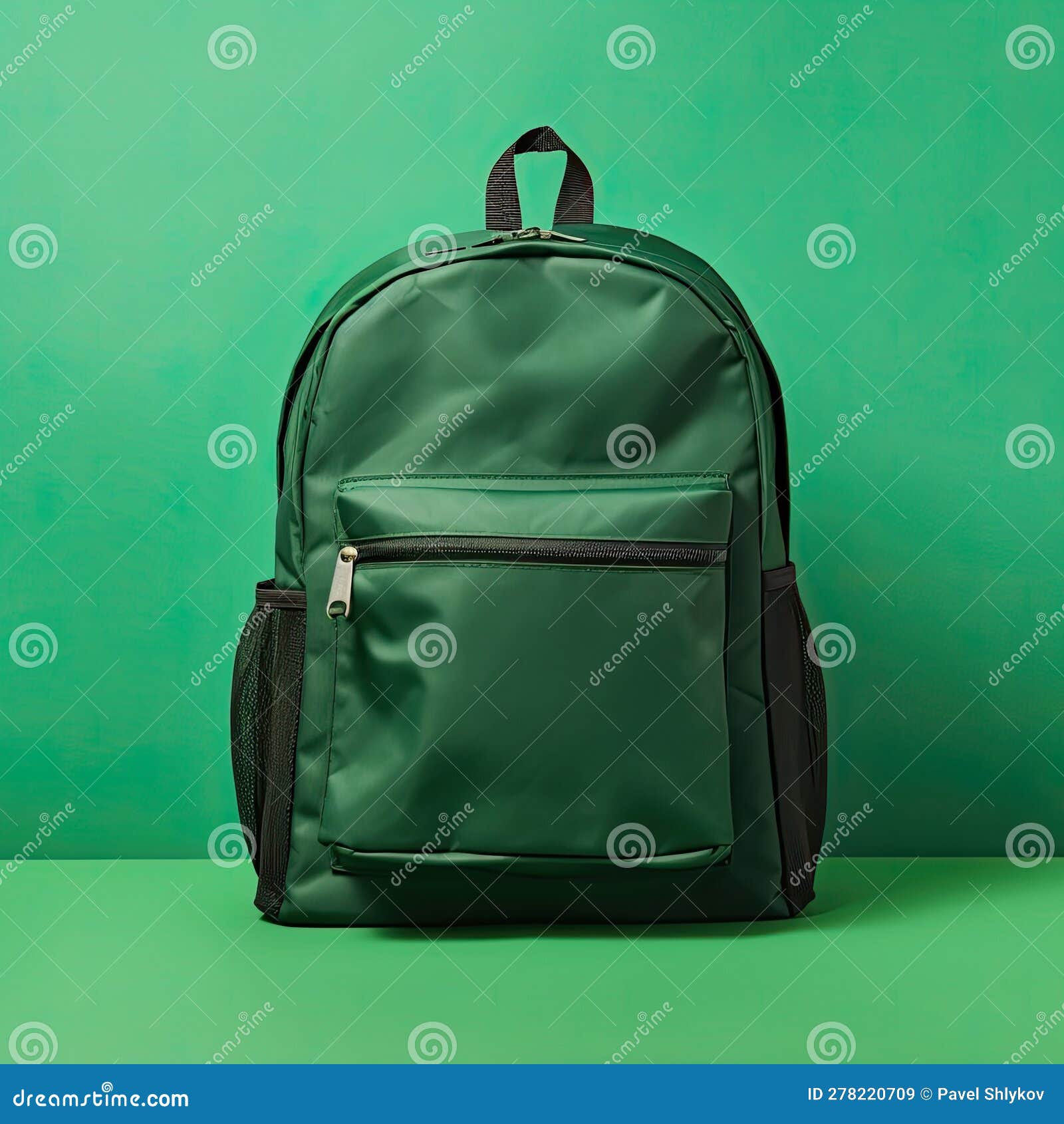 Green Backpack on Green Background Stock Image - Image of path, green ...