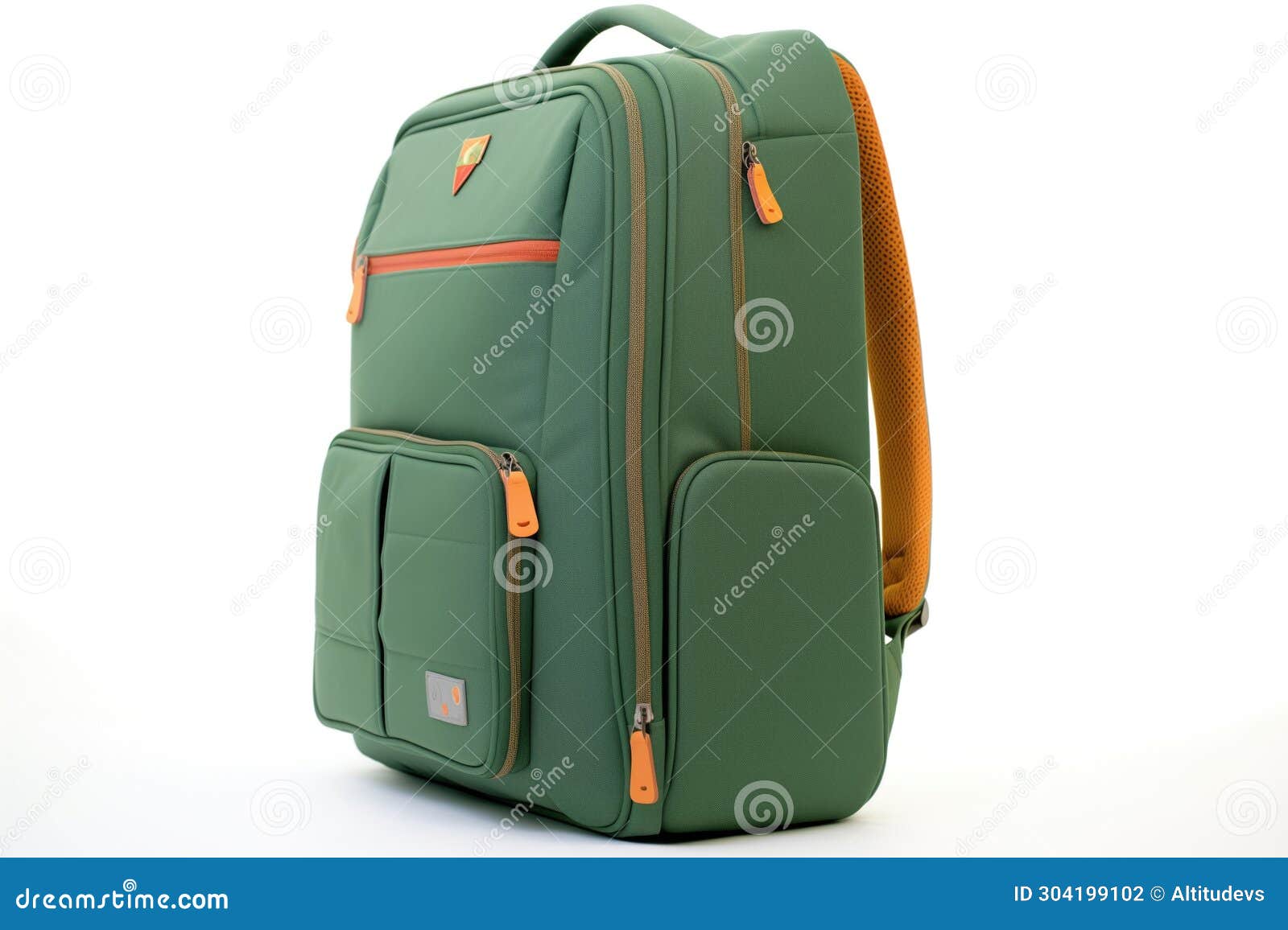 Green Backpack with Side Pockets, Profile View on White Surface Stock ...