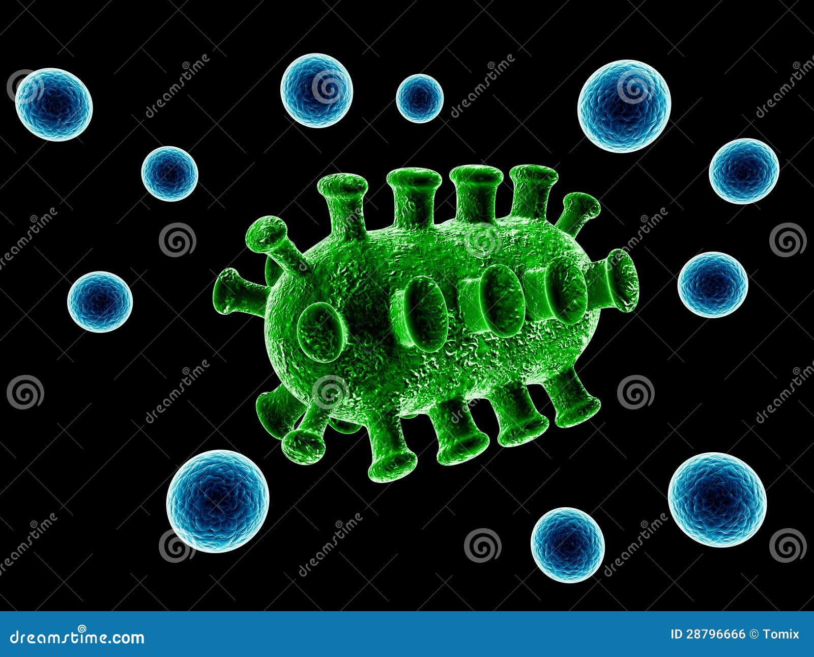 Green Bacteria on Blue Cells Stock Illustration - Illustration of ...
