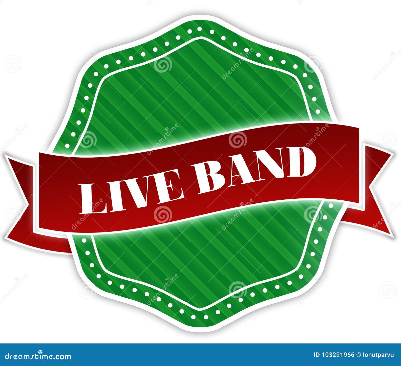 Green Badge with LIVE BAND Text on Red Ribbon. Stock Illustration ...
