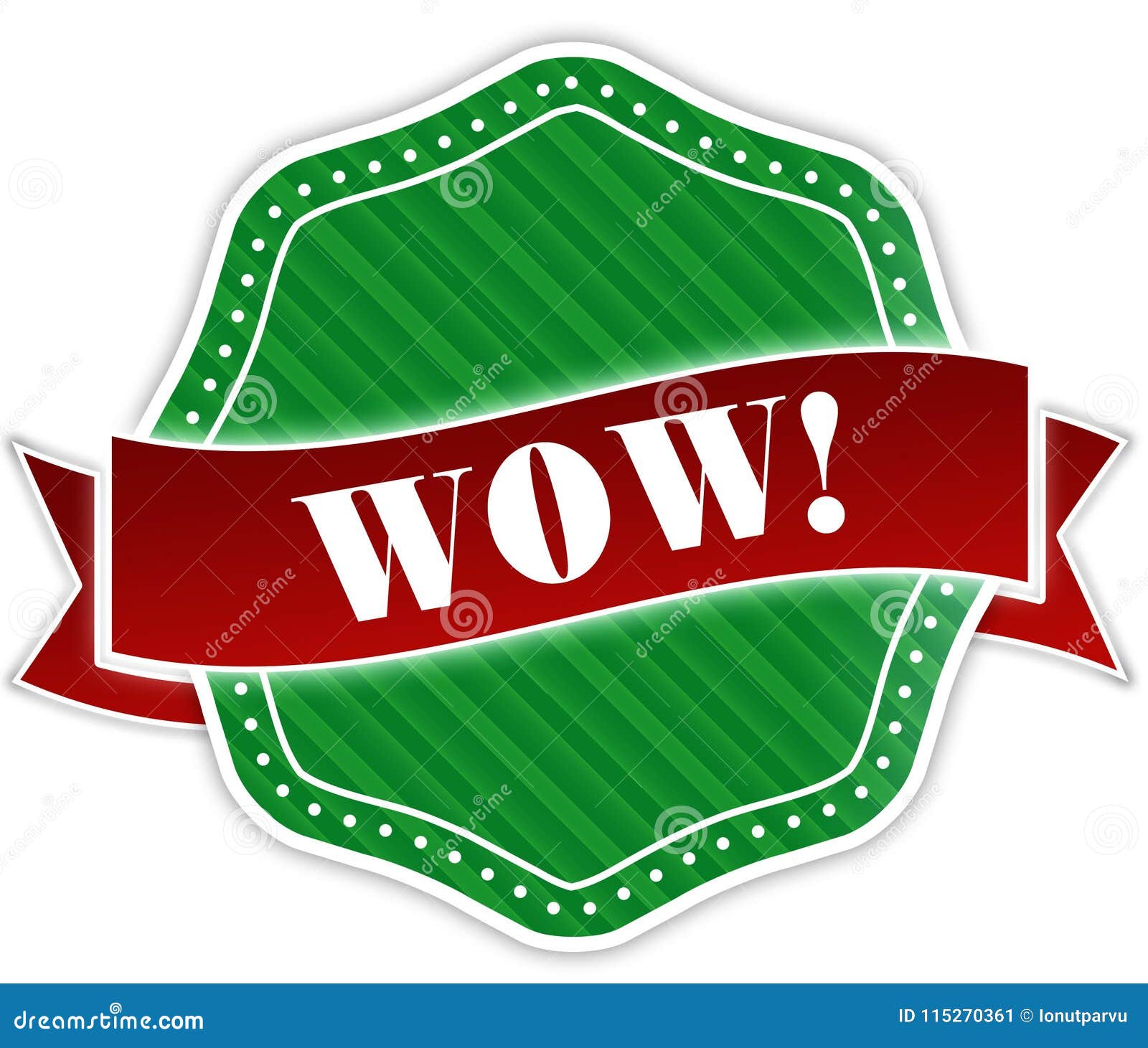 Green Badge with WOW Text on Red Ribbon. Stock Illustration ...