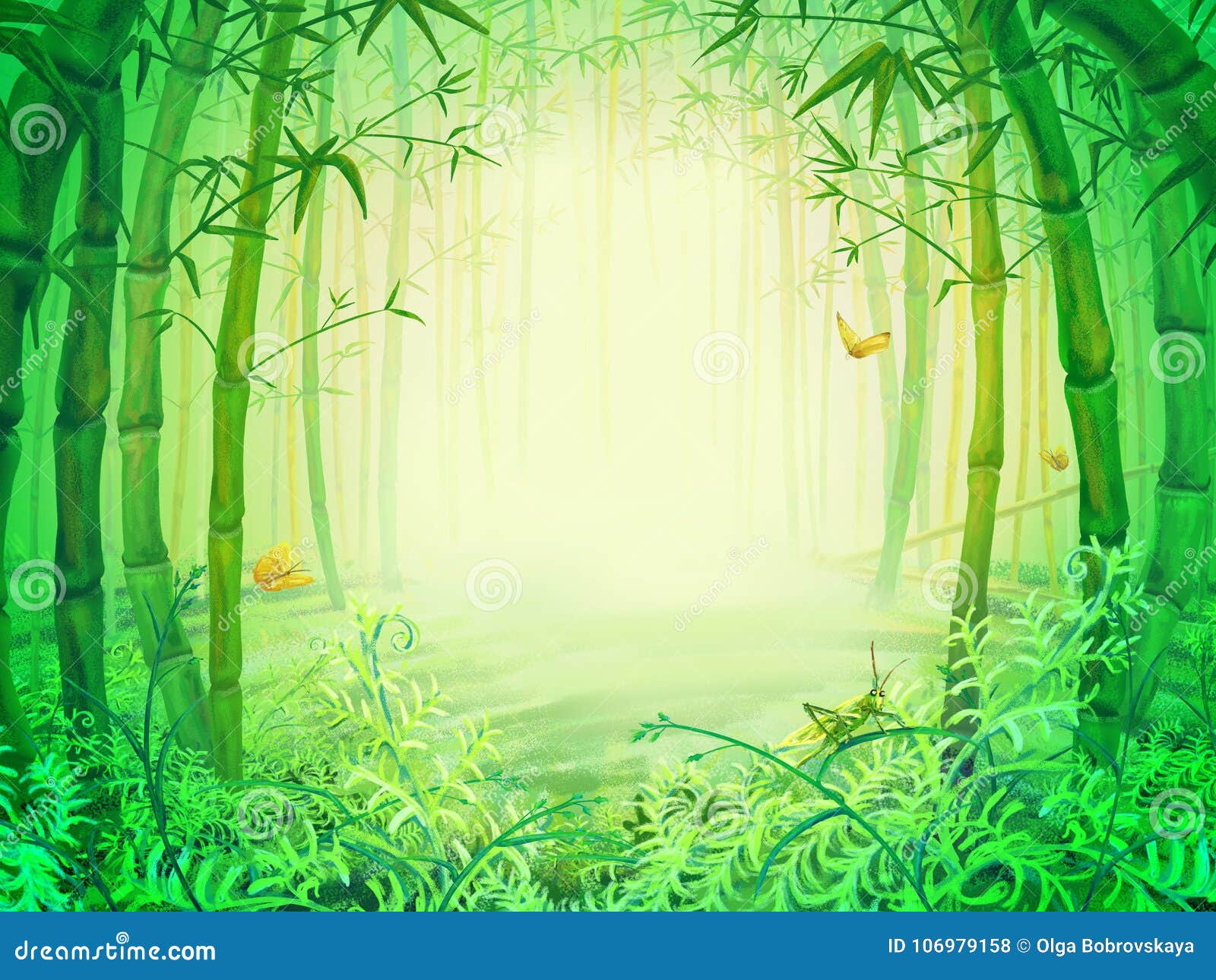 Green Bamboo Trees Inside the Forest Stock Illustration - Illustration ...