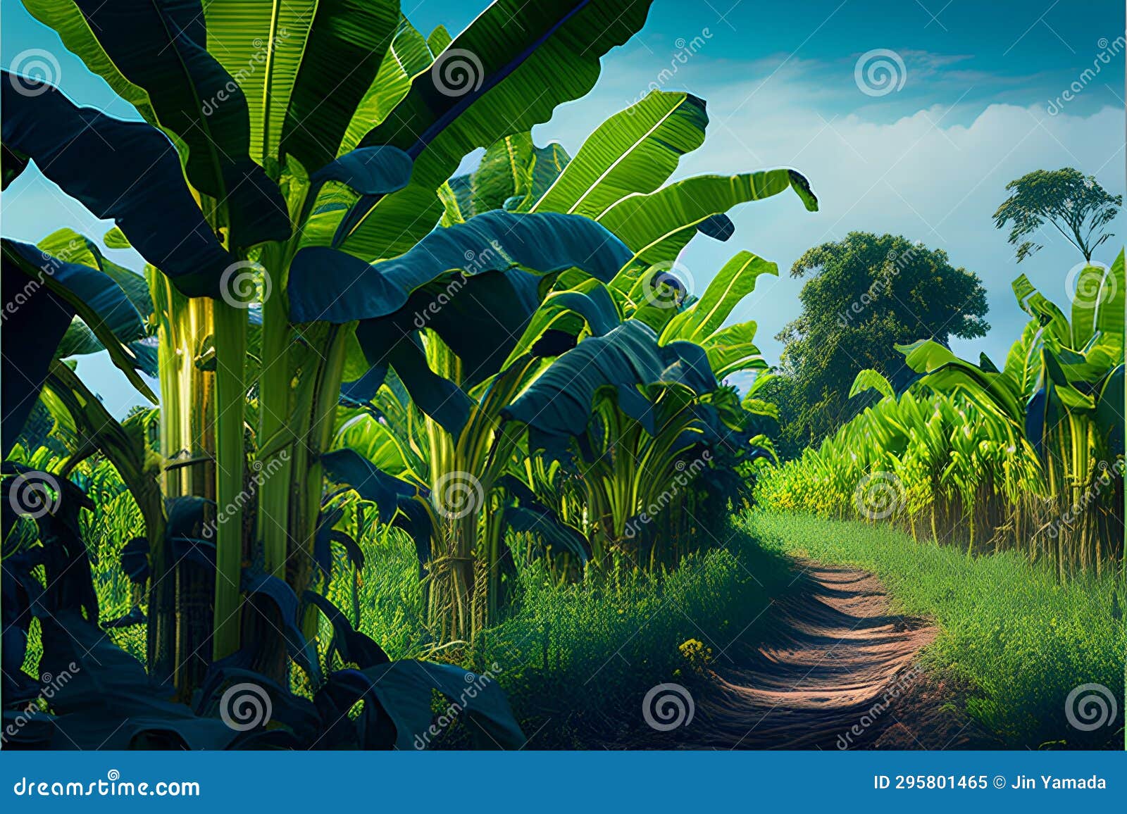 Green Banana Field with Blue Sky and White Clouds in the Background ...