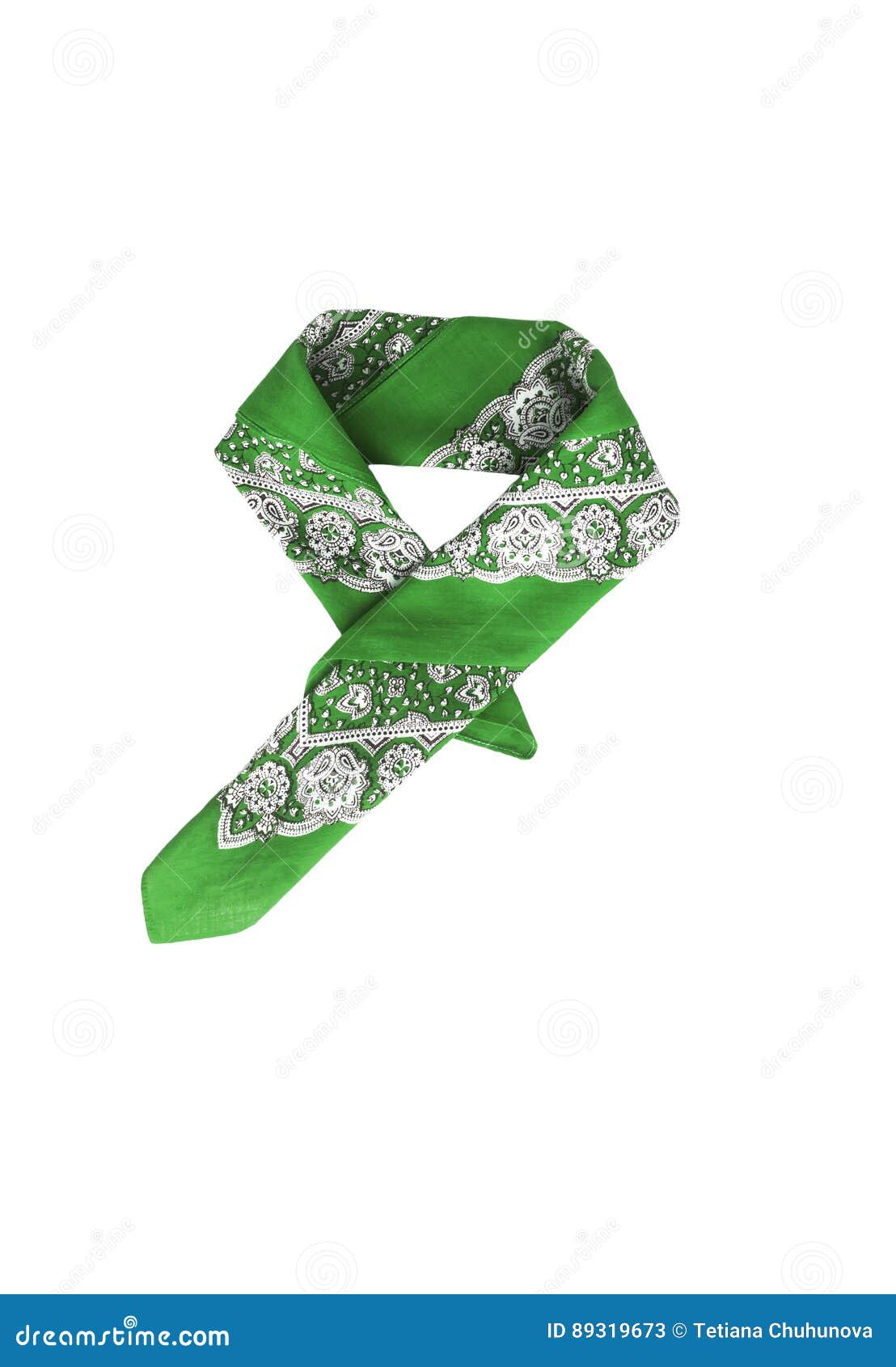 A Green Bandana with a Pattern, Isolated Stock Image - Image of knot ...