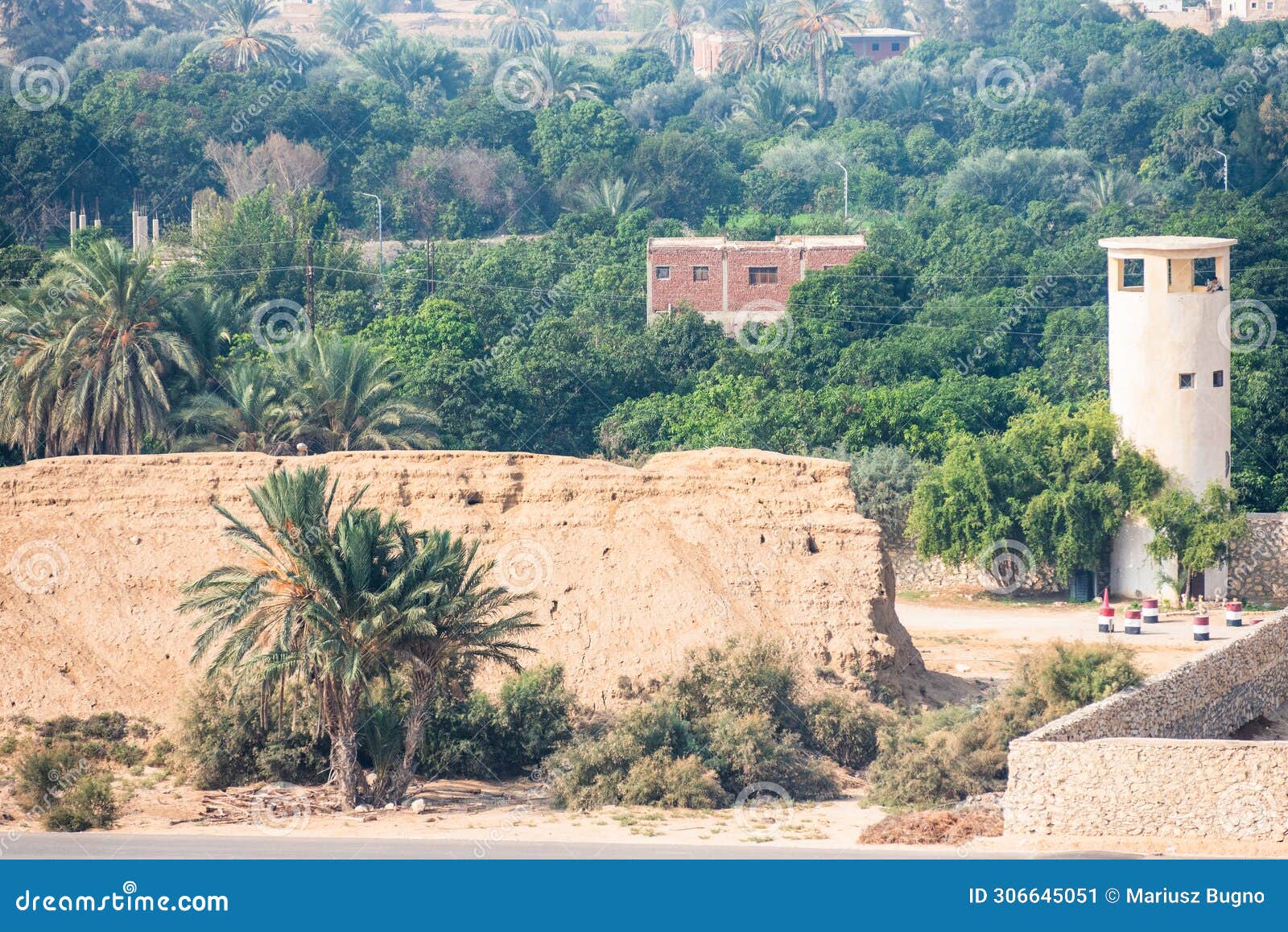 Bank of the Suez Canal, Panorama View from Transiting Cargo Ship. Stock ...