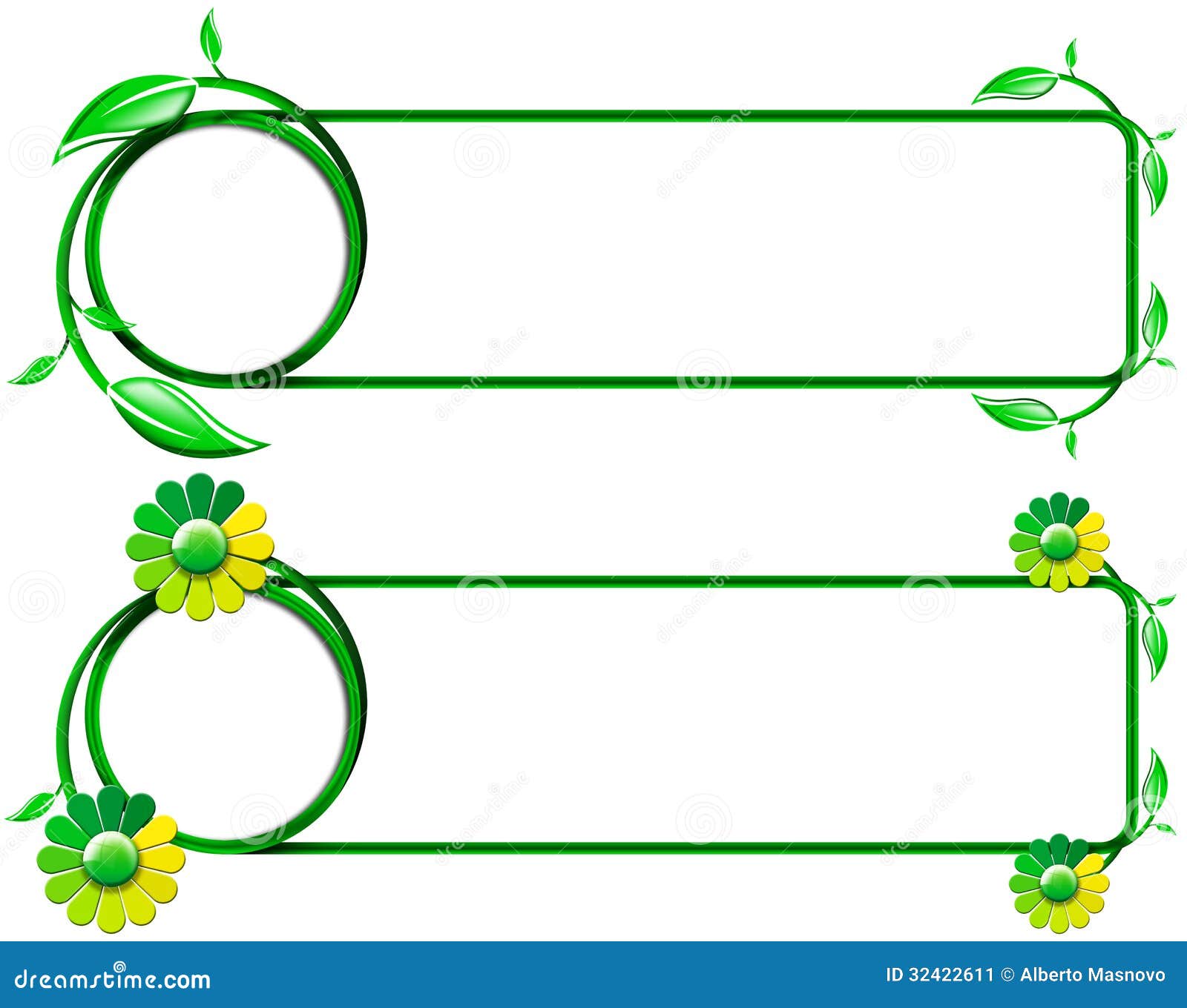 Green Banners with Leaves and Flowers Stock Illustration - Illustration ...