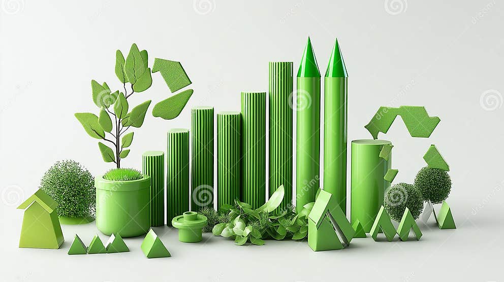 Green Bar Graphs and Plants Represent Growth and Eco-friendly Progress ...