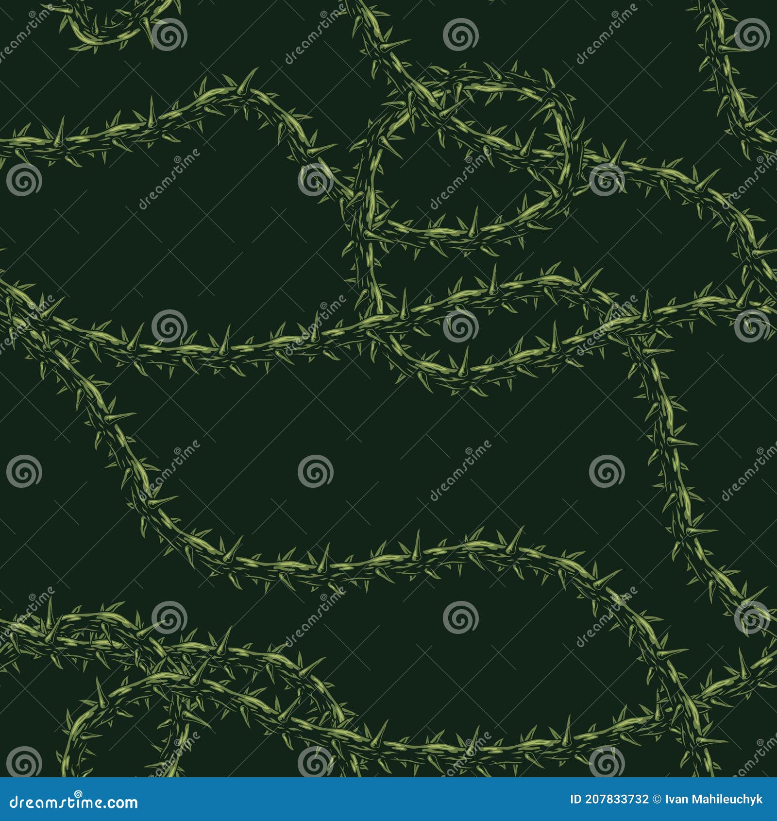 Green Barbed Wire Thorn Seamless Pattern Stock Vector - Illustration of ...