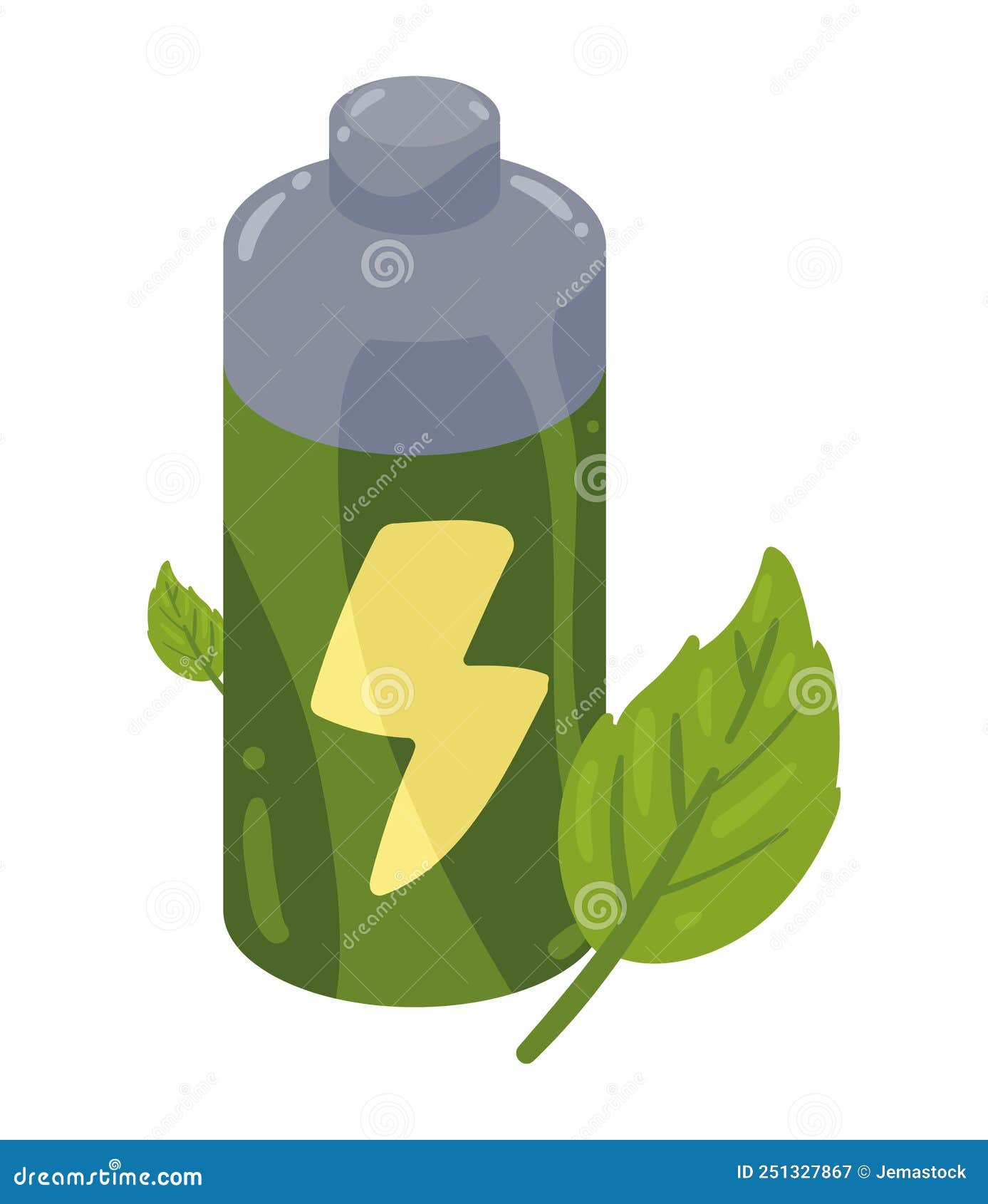 Green battery with leaf stock vector. Illustration of leave - 251327867