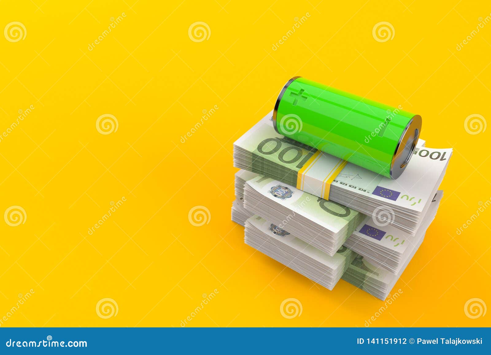 Green Battery on Stack of Money Stock Illustration - Illustration of ...