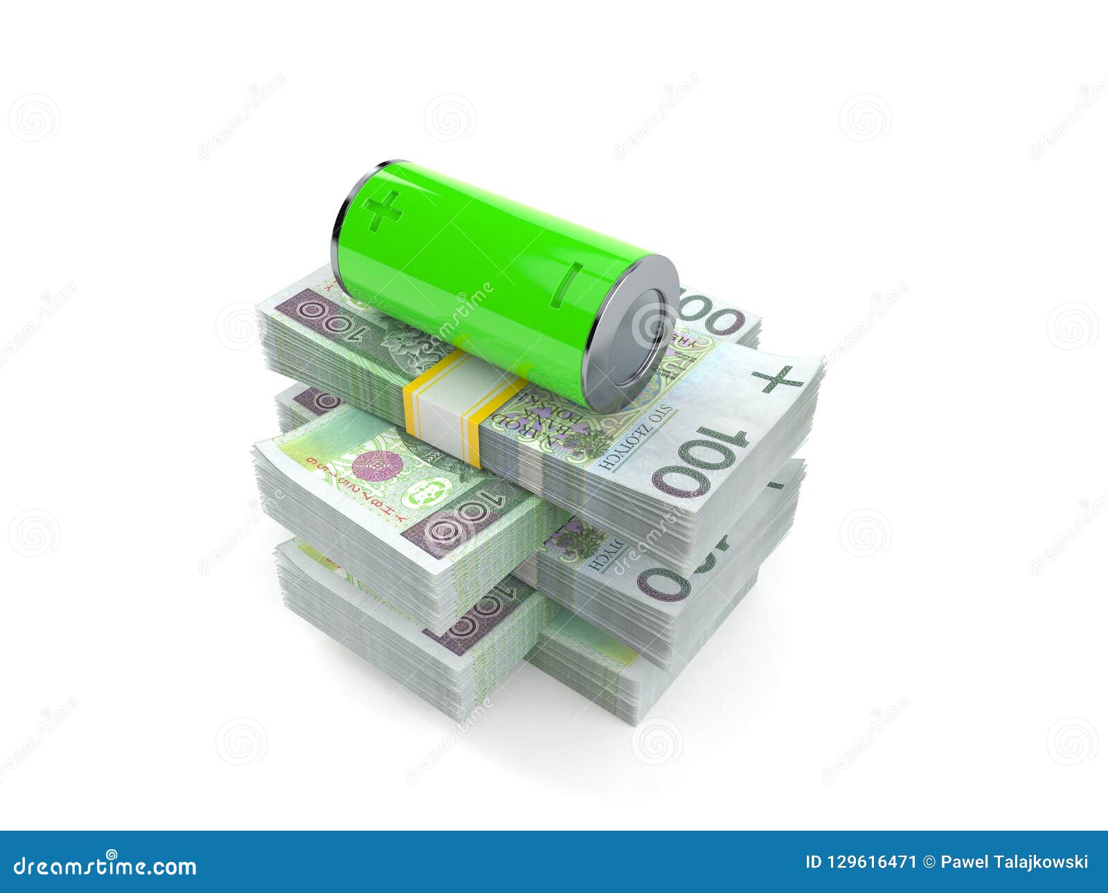 Green Battery On Stack Of Money Stock Illustration - Illustration of ...