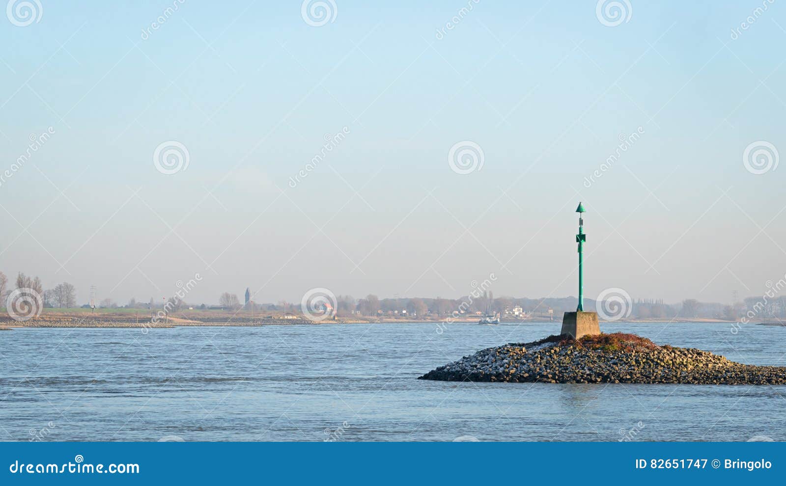 Green Beacon in the River Waal Stock Image - Image of protection ...
