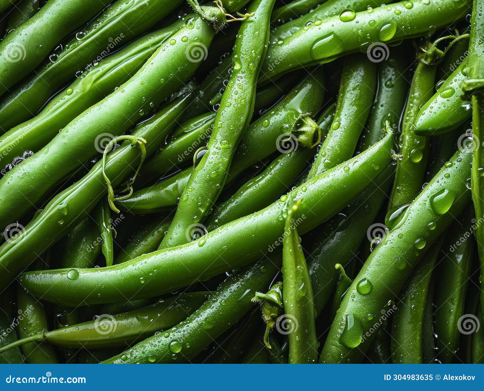 Green Beans Background with Water Drops. Top View. Flat Lay Stock ...