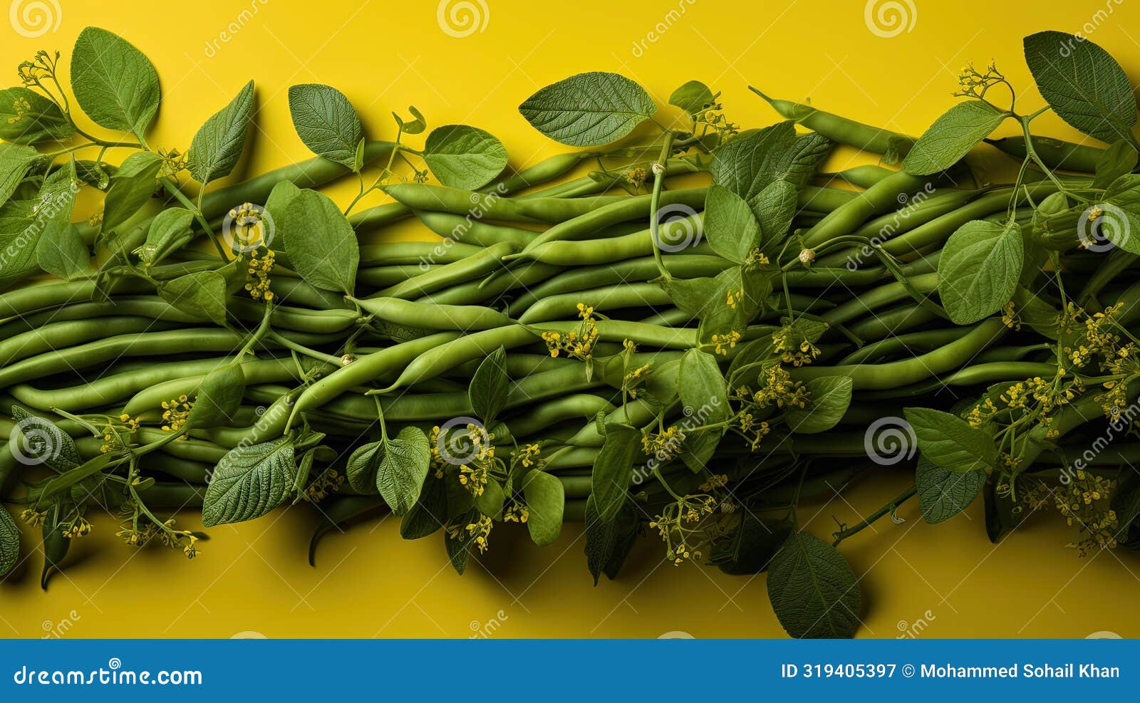 Green Beans on Colorful Background with Empty Space on Blurry ...