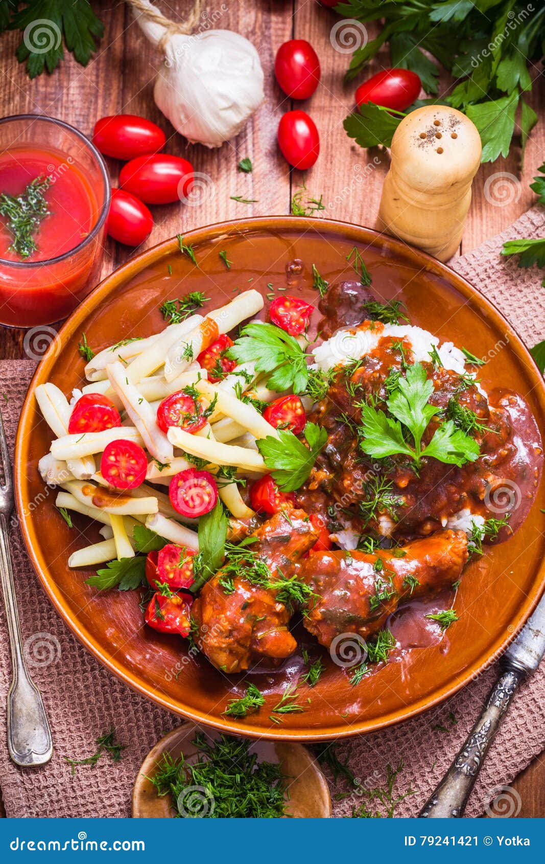 Green Beans Tomatoes Rice Chicken Tomato Sauce Stock Image - Image of ...