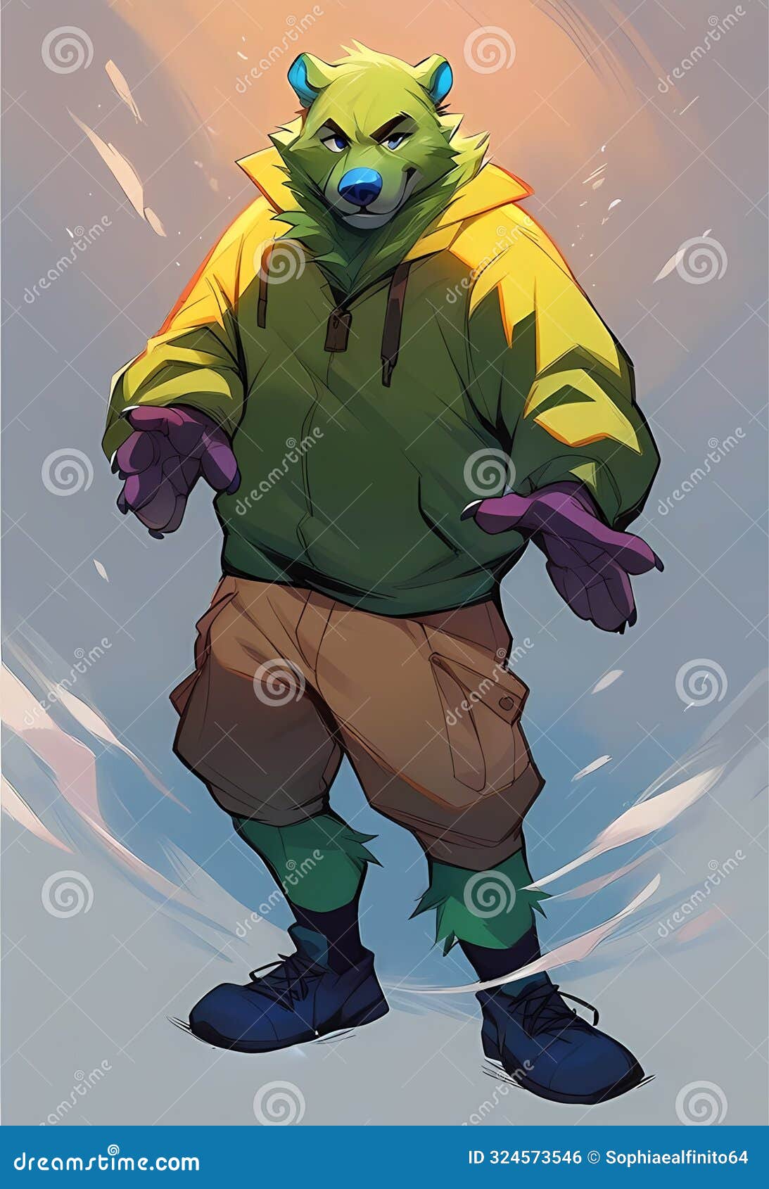 Green Bear Standing Wearing Jacket and Shorts Stock Photo - Image of ...