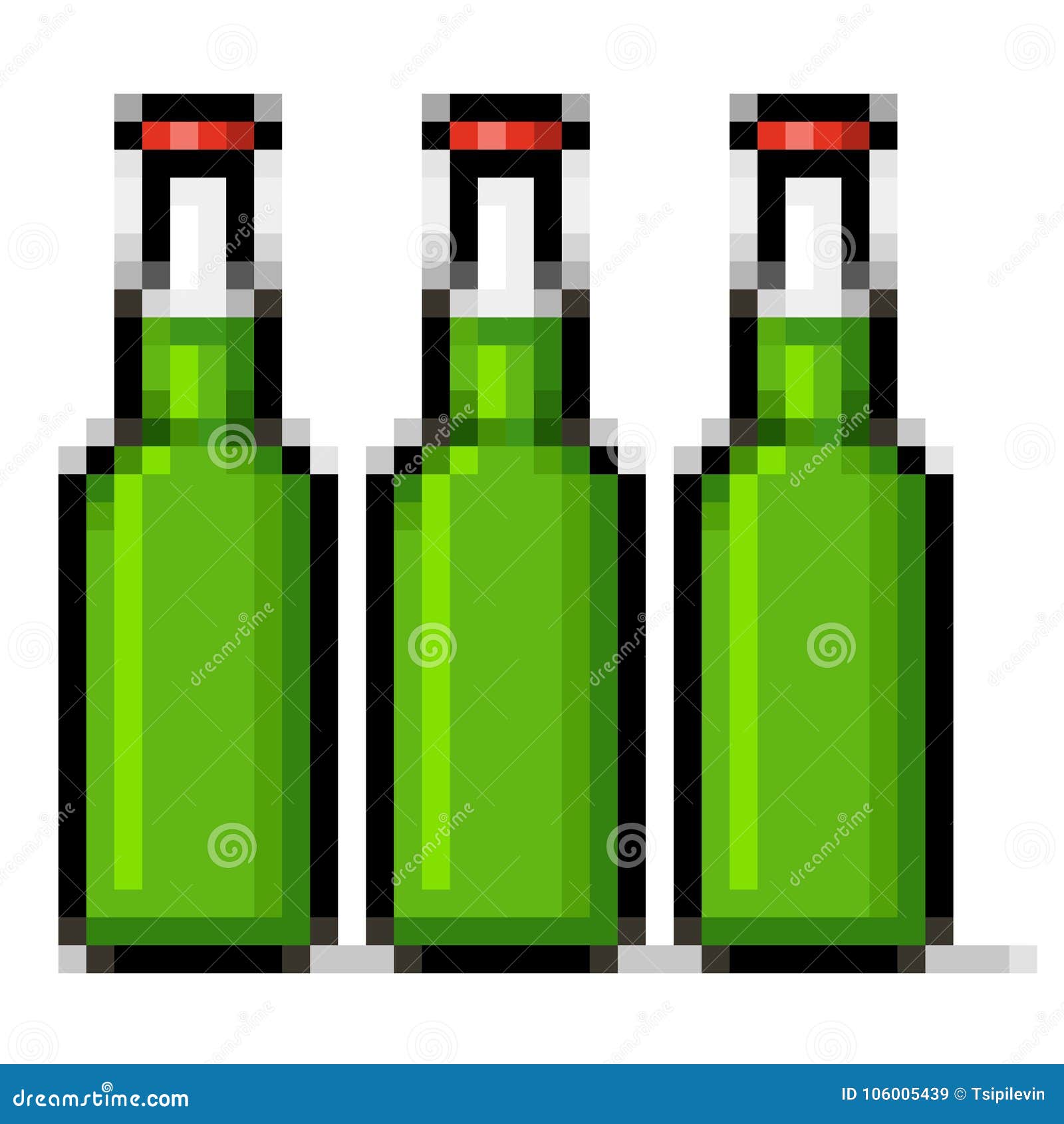 Pixel Art Set Of A Bottles Of Water And Honey. Cartoon Vector ...
