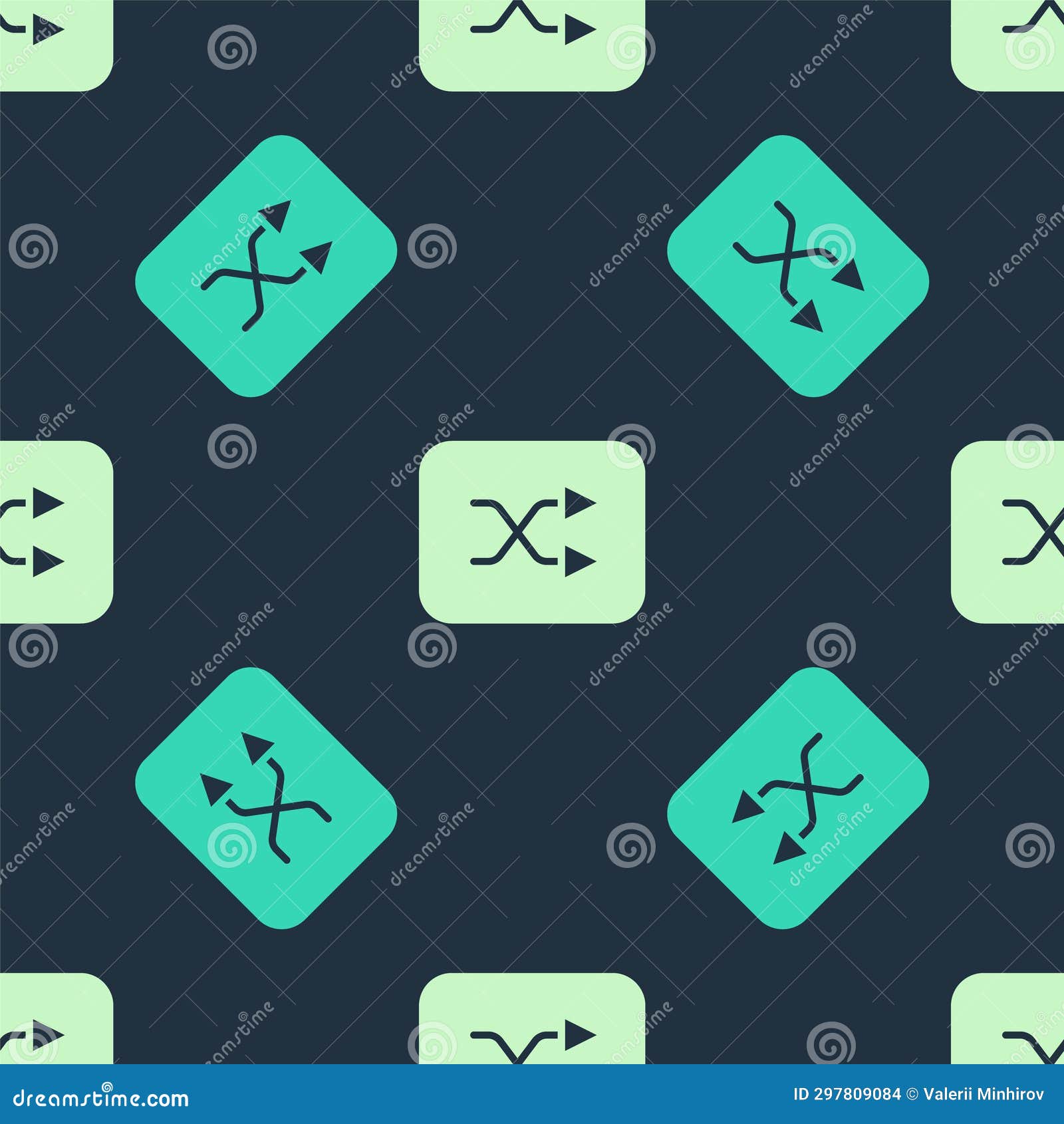 Green and Beige Arrow Shuffle Icon Isolated Seamless Pattern on Blue ...