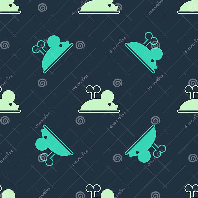 Green and Beige Clockwork Mouse Icon Isolated Seamless Pattern on Blue ...