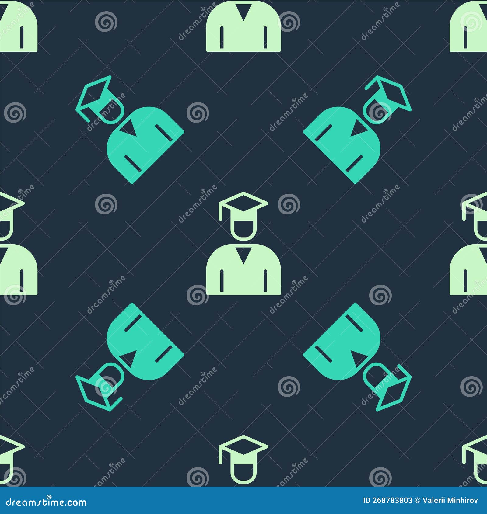 Green and Beige Graduate and Graduation Cap Icon Isolated Seamless ...