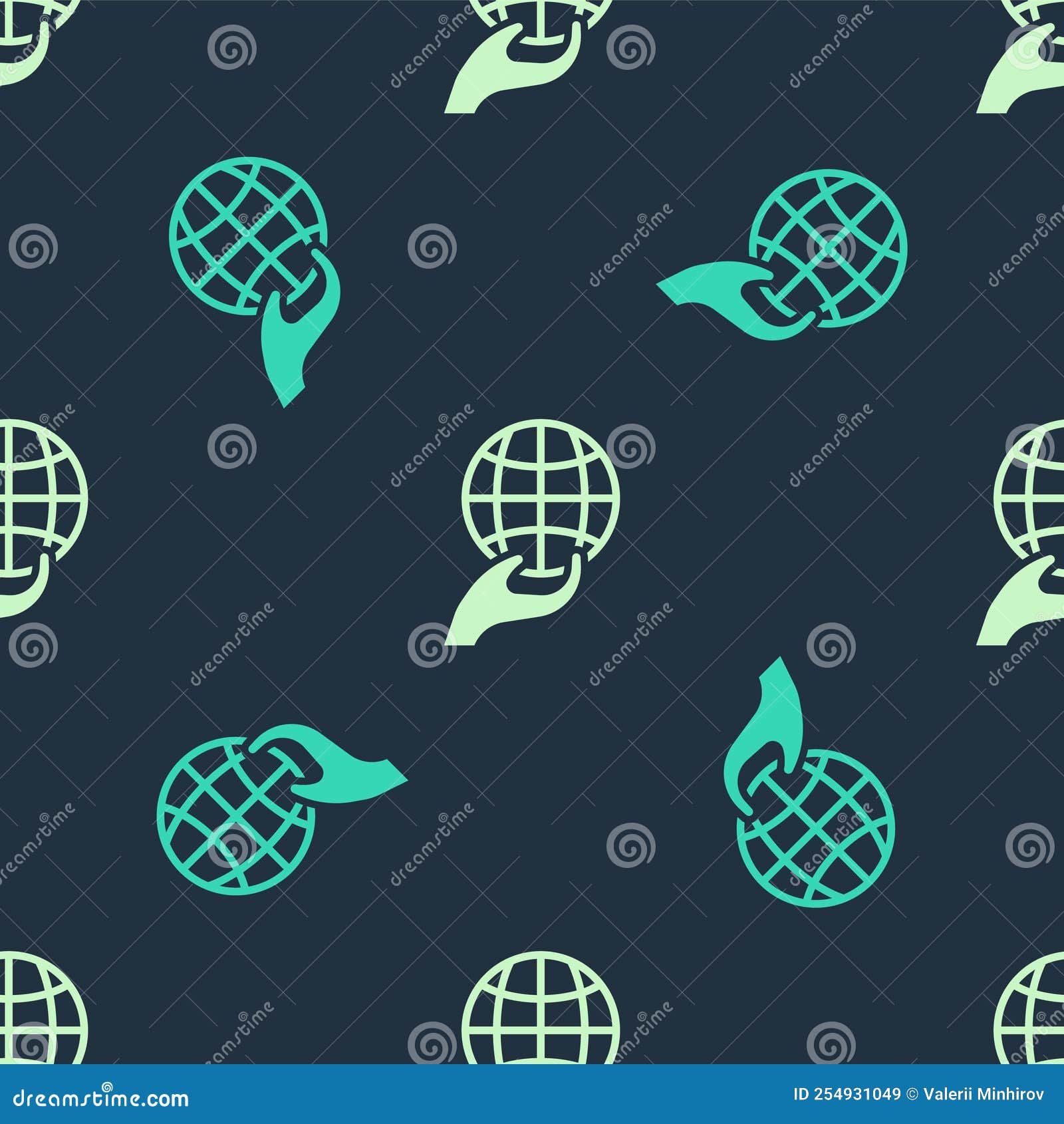 Green And Beige Human Hand Holding Earth Globe Icon Isolated Seamless