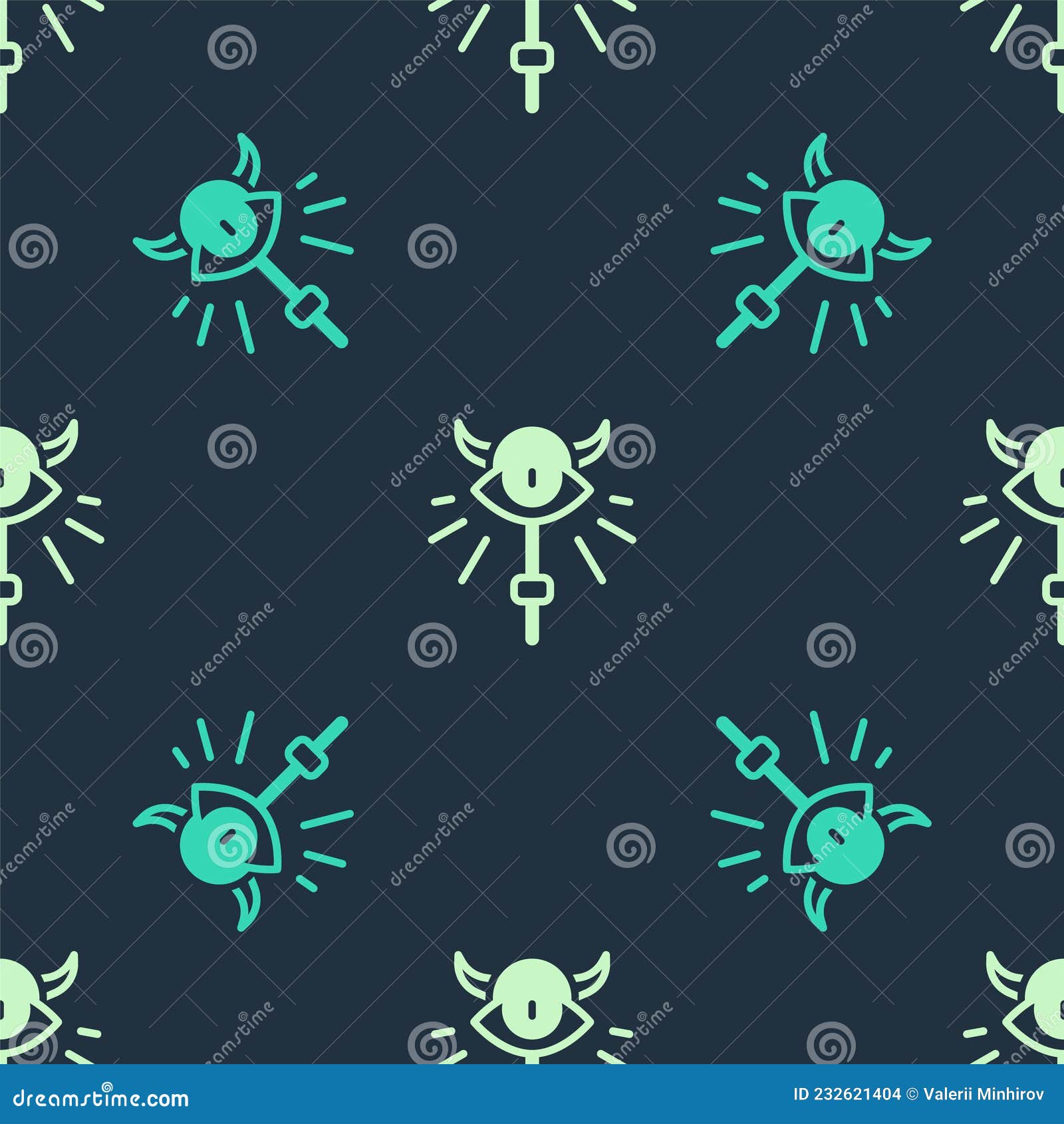 Green and Beige Magic Staff Icon Isolated Seamless Pattern on Blue ...