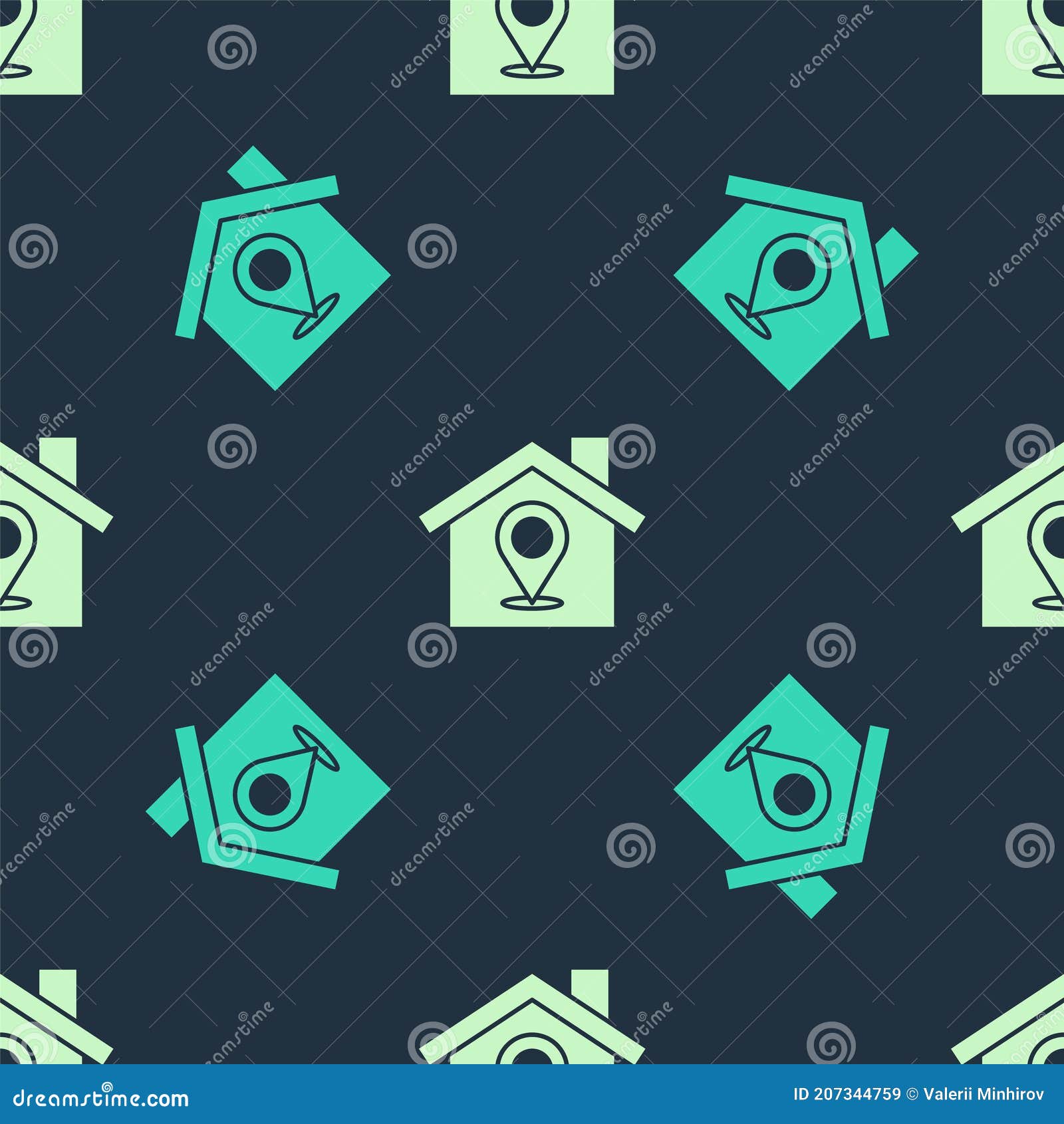 Green and Beige Map Pointer with House Icon Isolated Seamless Pattern ...