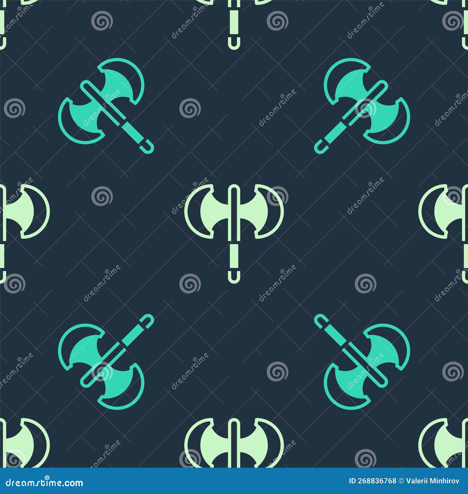 Green and Beige Medieval Poleaxe Icon Isolated Seamless Pattern on Blue ...