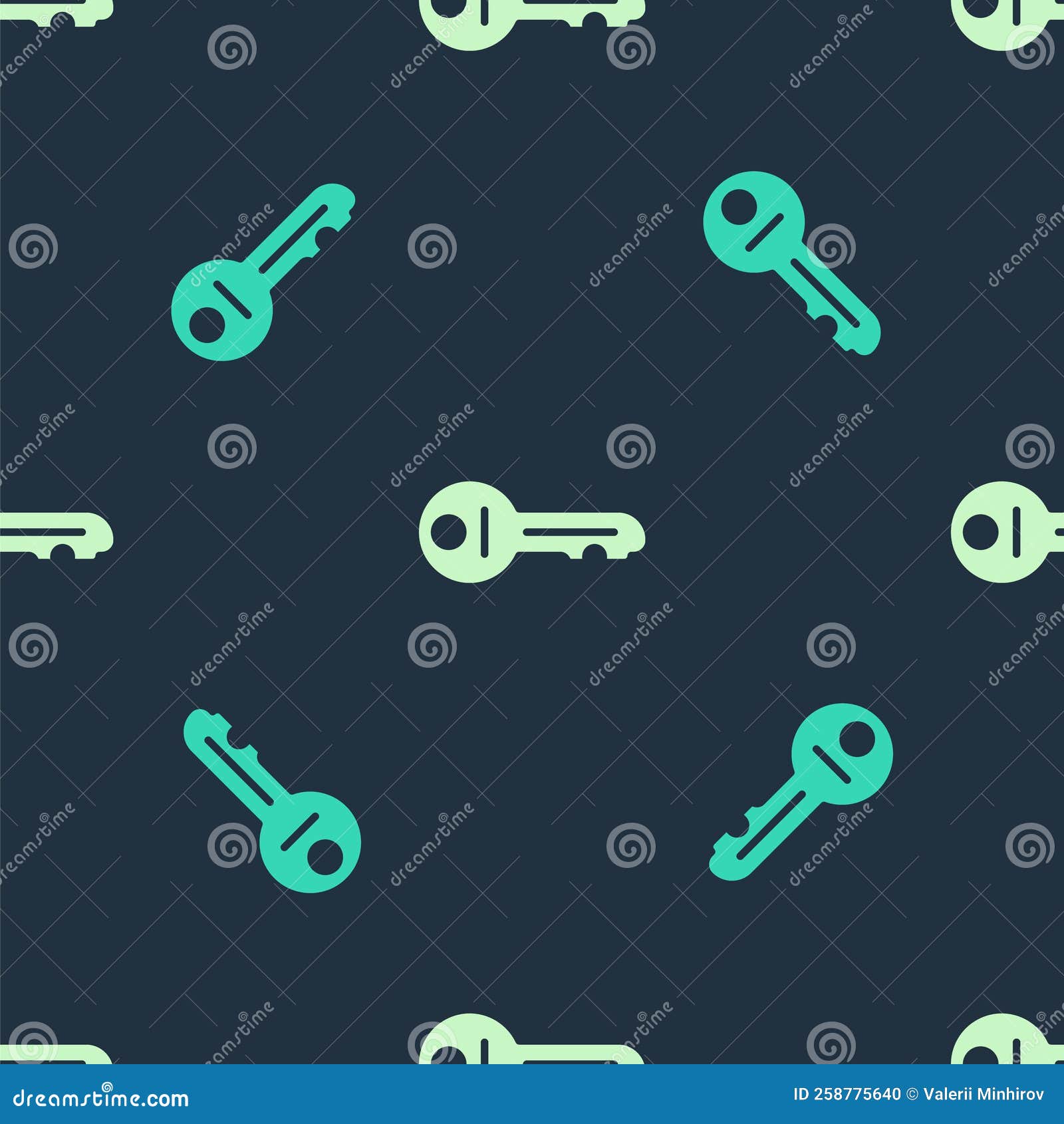 Green and Beige Old Key Icon Isolated Seamless Pattern on Blue ...