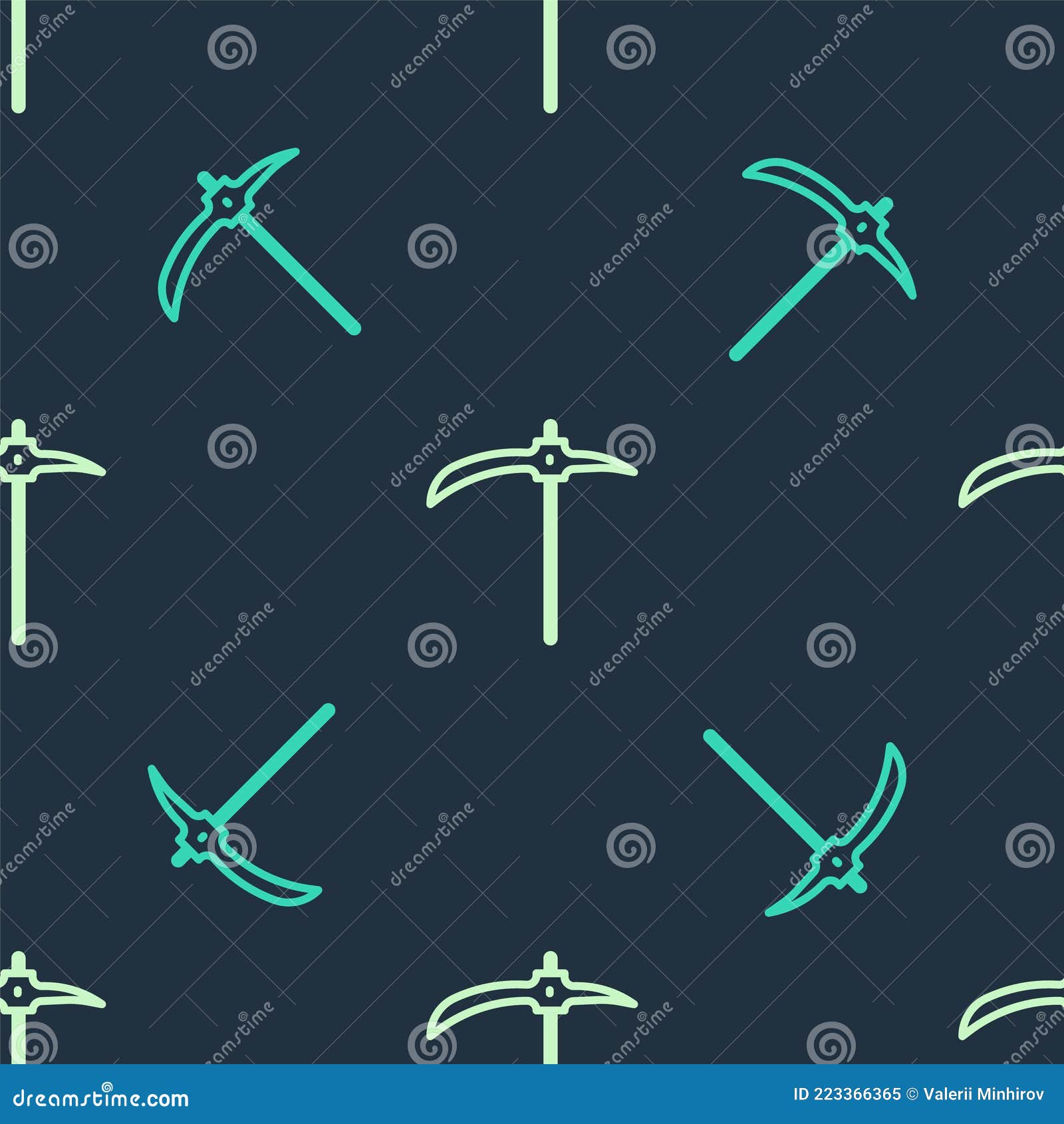 Green and Beige Pickaxe Icon Isolated Seamless Pattern on Blue ...