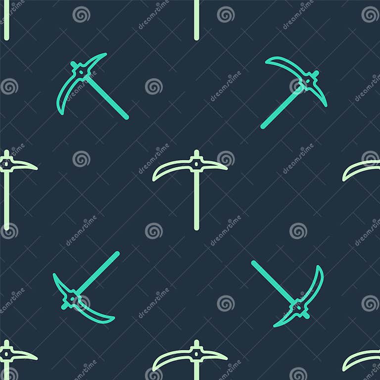 Green and Beige Pickaxe Icon Isolated Seamless Pattern on Blue ...