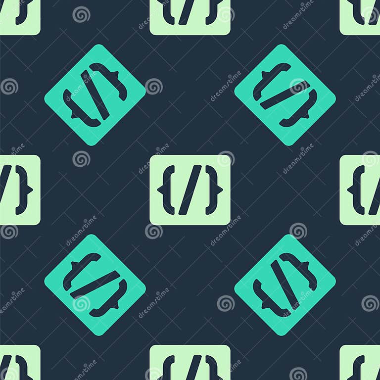 Green and Beige Programming Language Syntax Icon Isolated Seamless Pattern on Blue Background ...