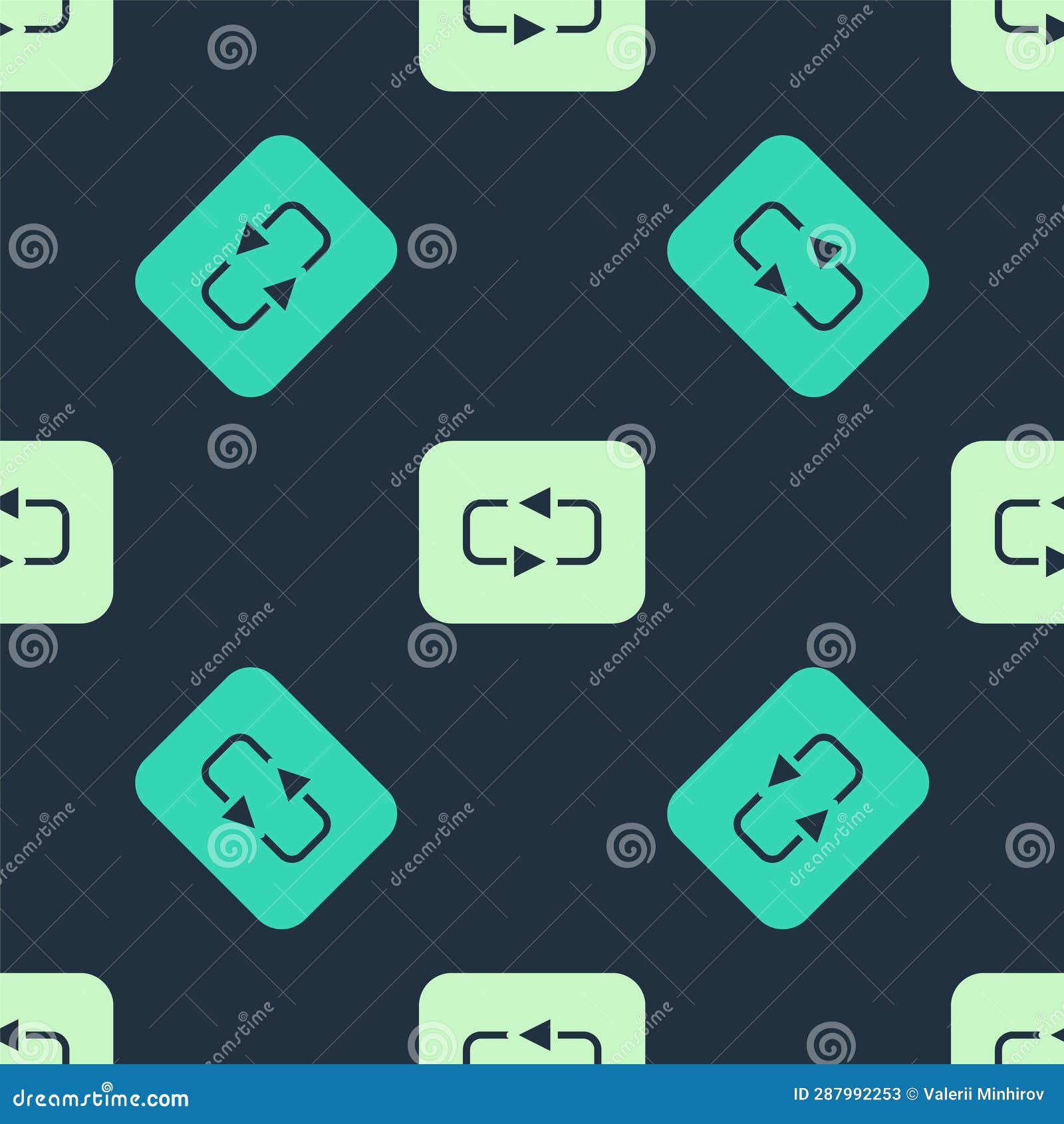 Green and Beige Repeat Button Icon Isolated Seamless Pattern on Blue ...