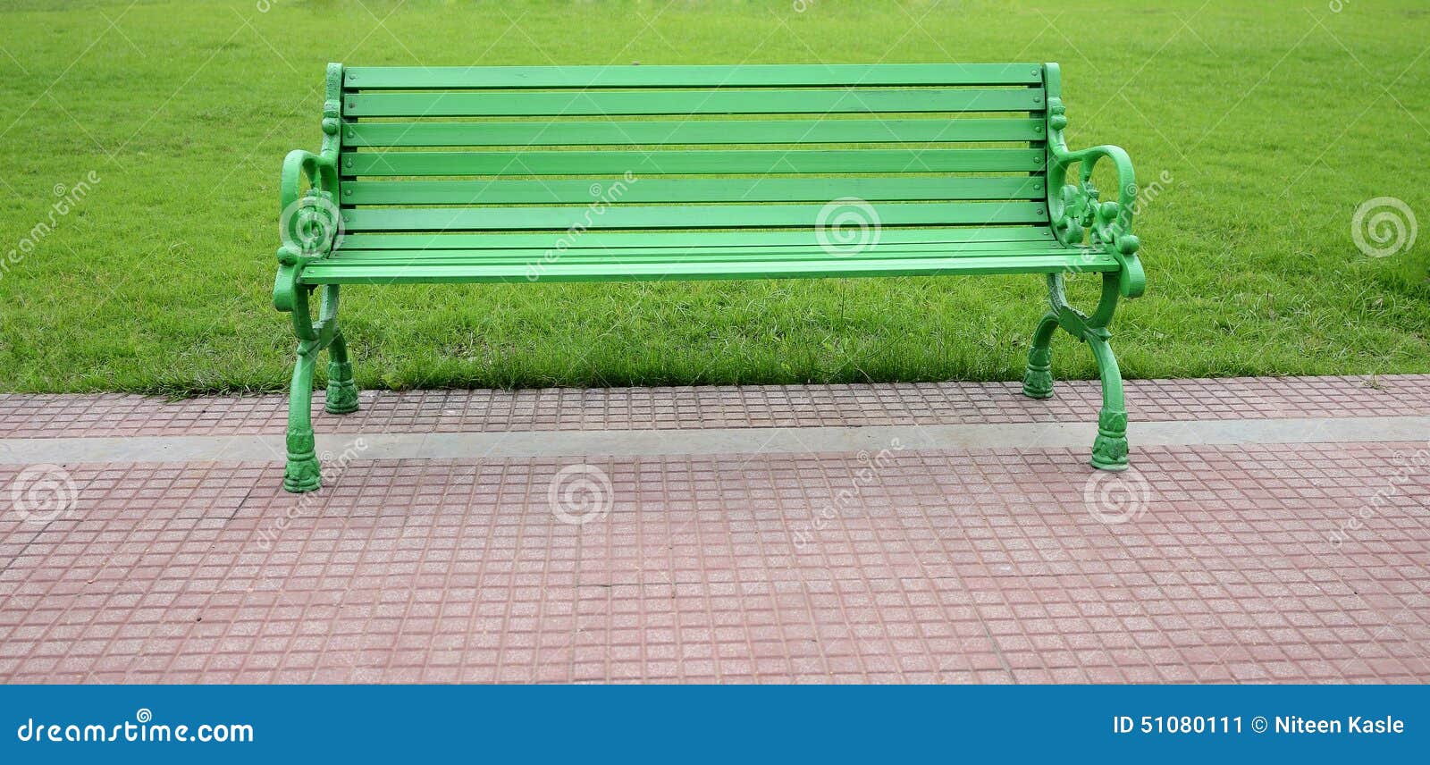 Green Bench in Park stock image. Image of bench, grass - 51080111