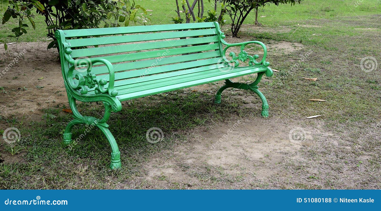 Green Bench in Park stock photo. Image of peace, grass - 51080188