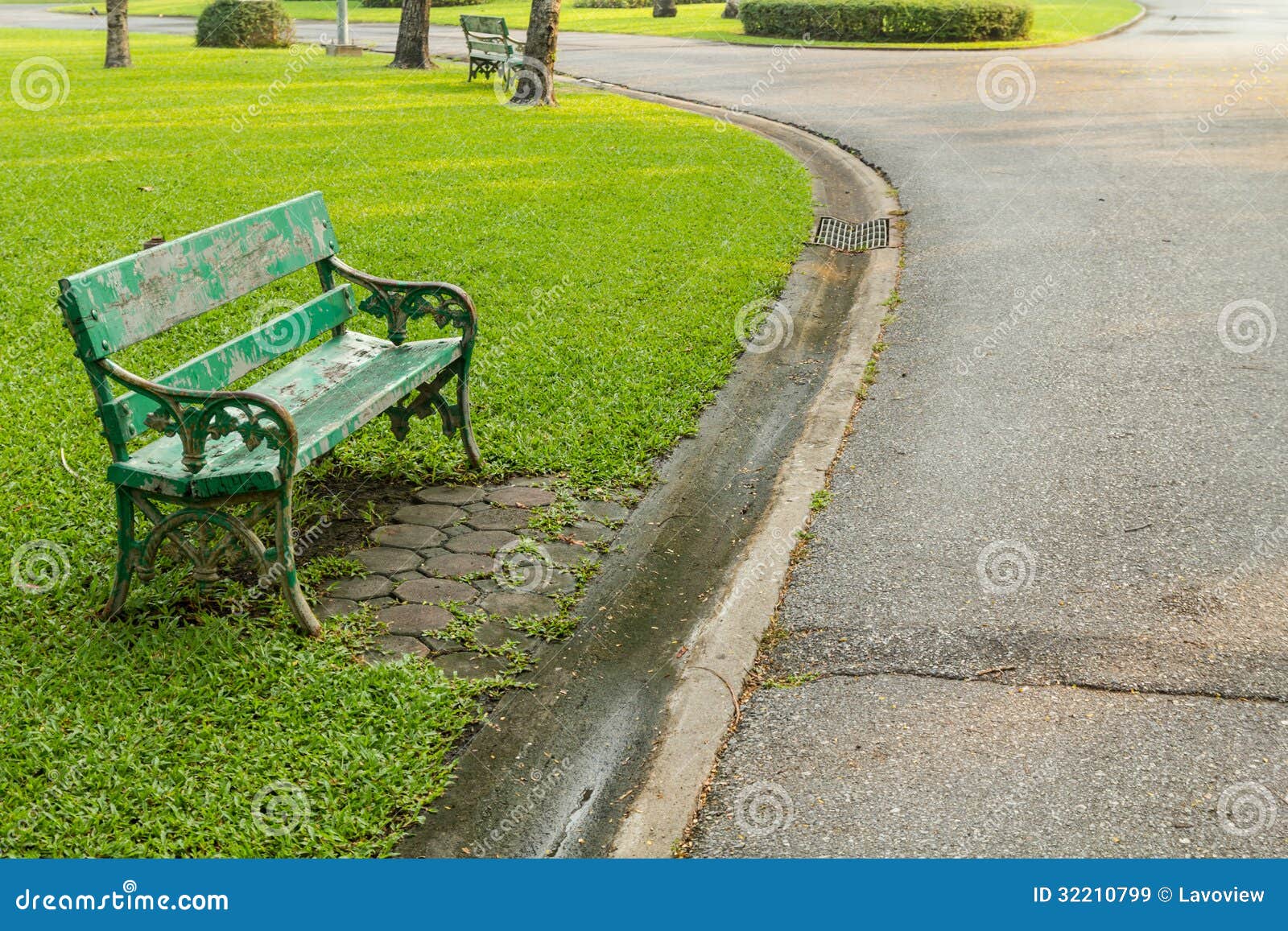 Green bench in the park stock image. Image of green, objects - 32210799