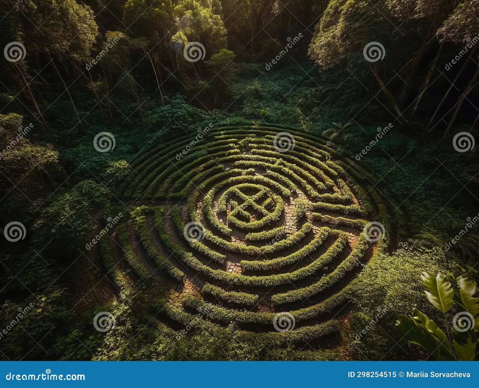 Green Big Labyrinth in the Forest Jungle. AI Generated Stock ...