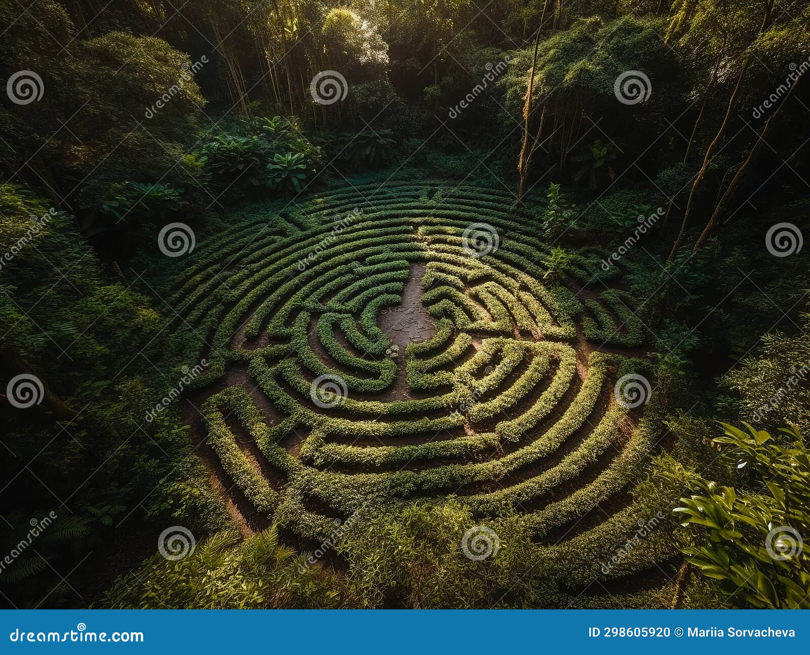 Green Big Labyrinth in the Forest Jungle. AI Generated Stock ...