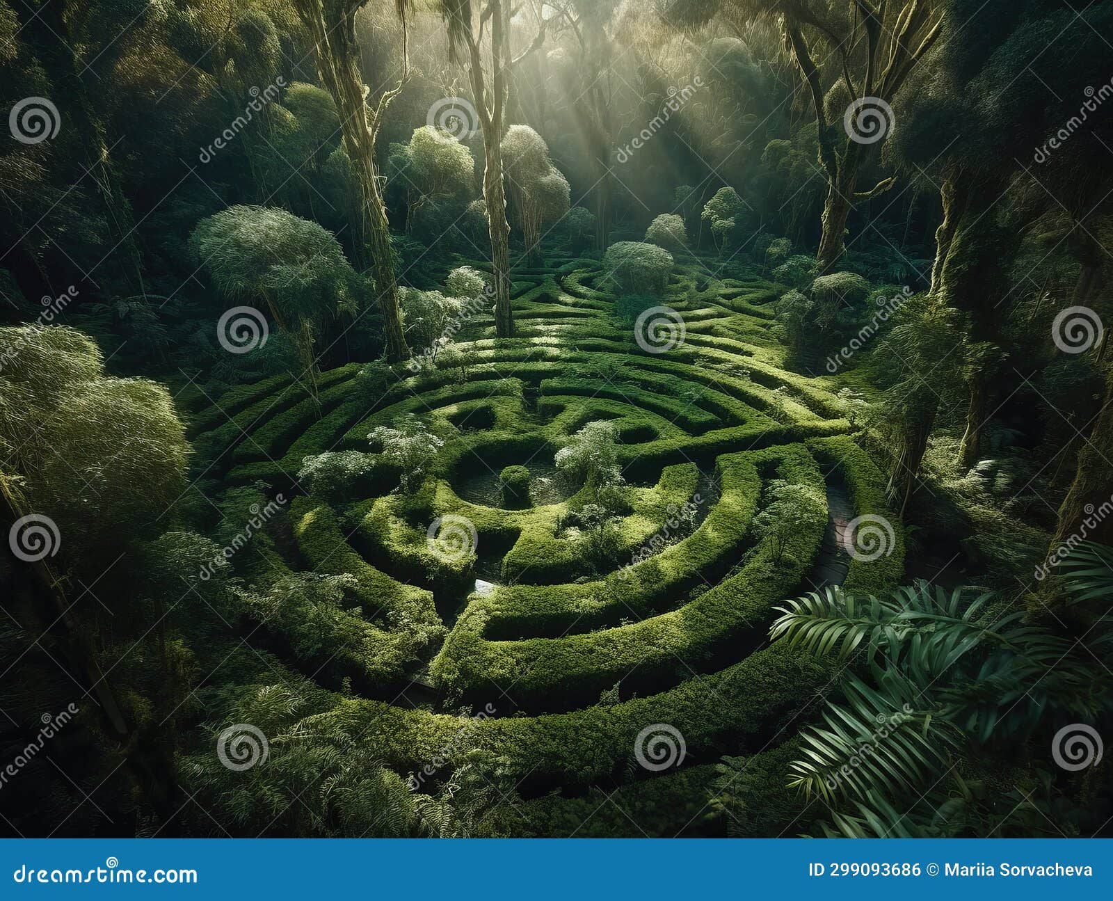 Green Big Labyrinth in the Forest Jungle.Game. AI Generated Stock Photo ...