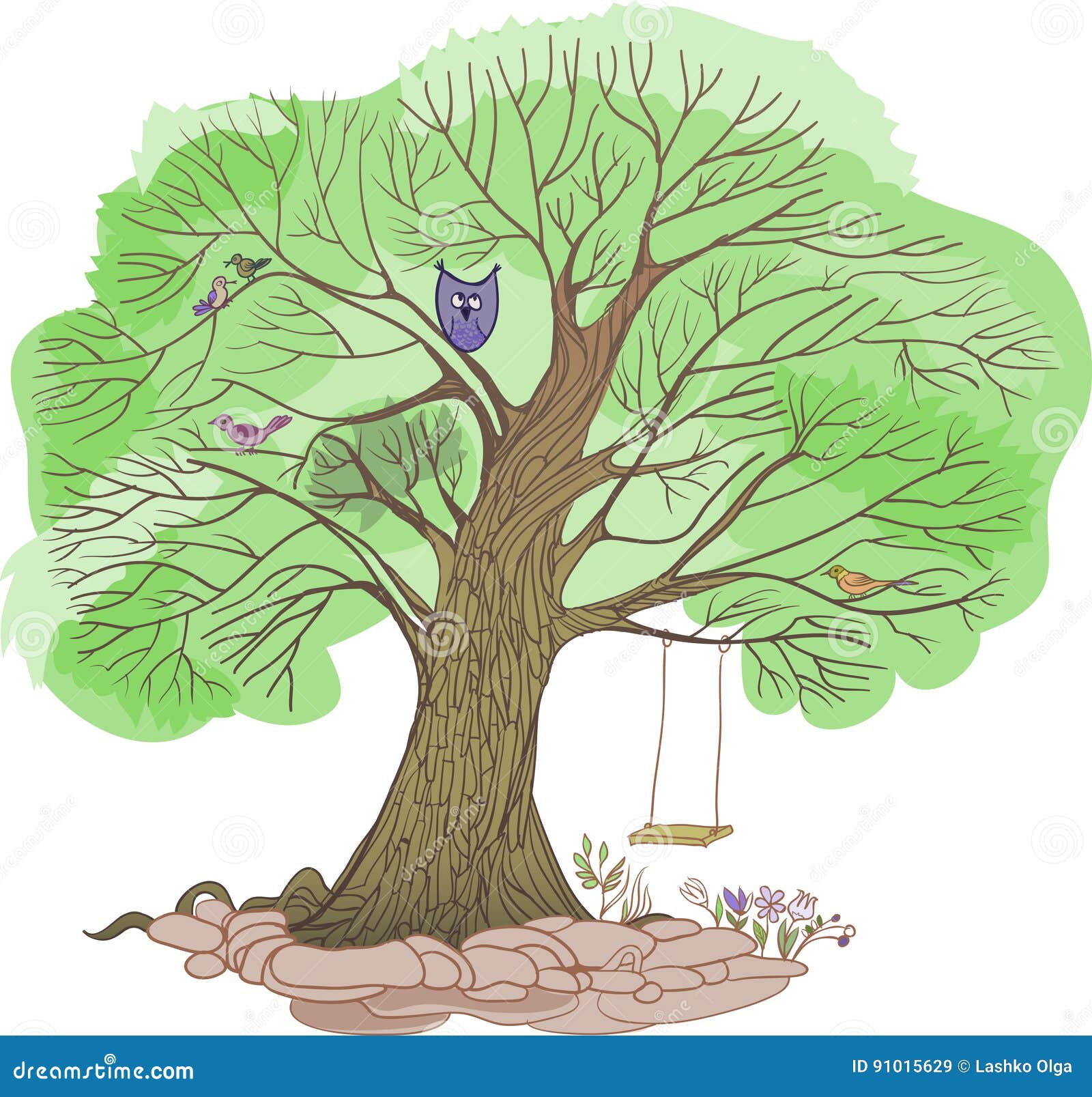 Green big tree swing stock vector. Illustration of growth - 91015629