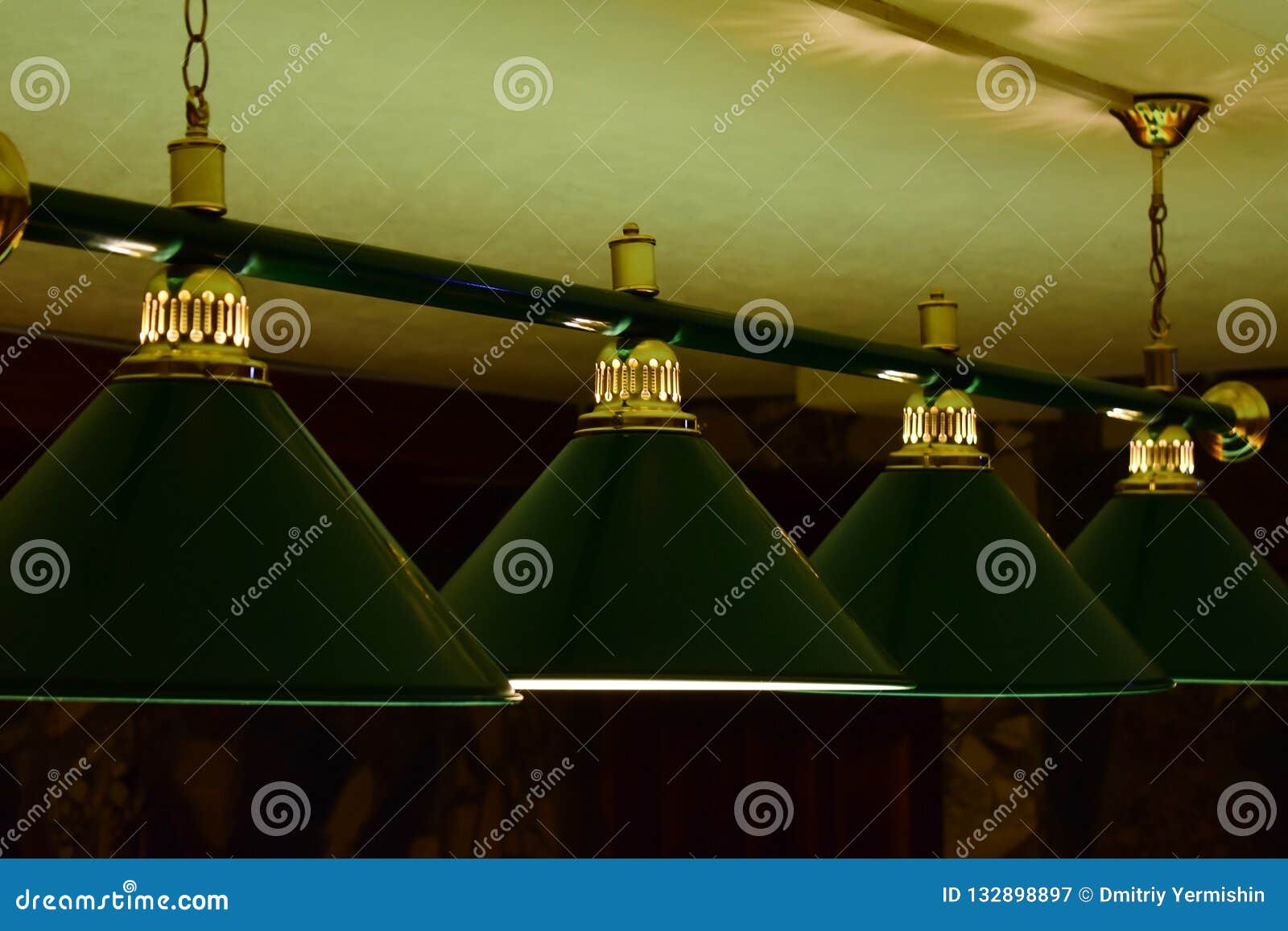 Green Billiard Lamp Close Up Stock Image - Image of billiard, cafe ...