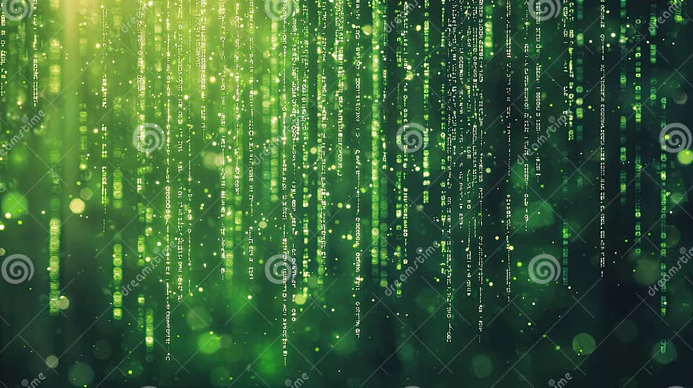Green Binary Code with Bokeh Light Effects, Symbolizing Technology and Data, Coding Stock ...