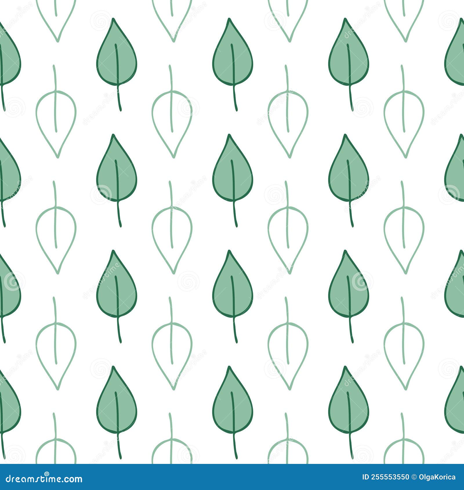 Green Birch Leaf Seamless Pattern on White Falling Leaves for Textile ...