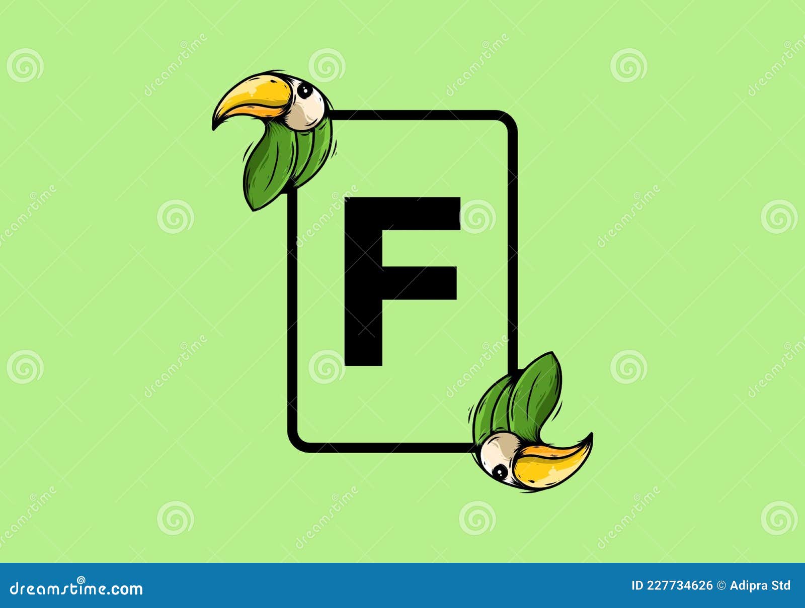 Green Bird with F Initial Letter Stock Vector - Illustration of feather ...
