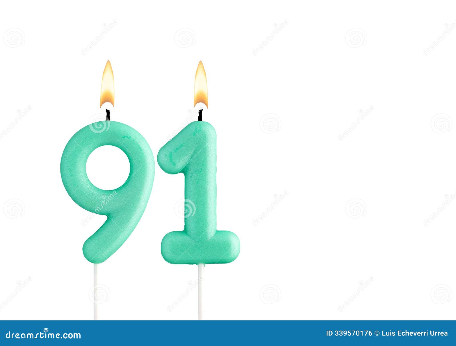 Birthday Number 91 - Green Birthday Candle on White Background Stock ...