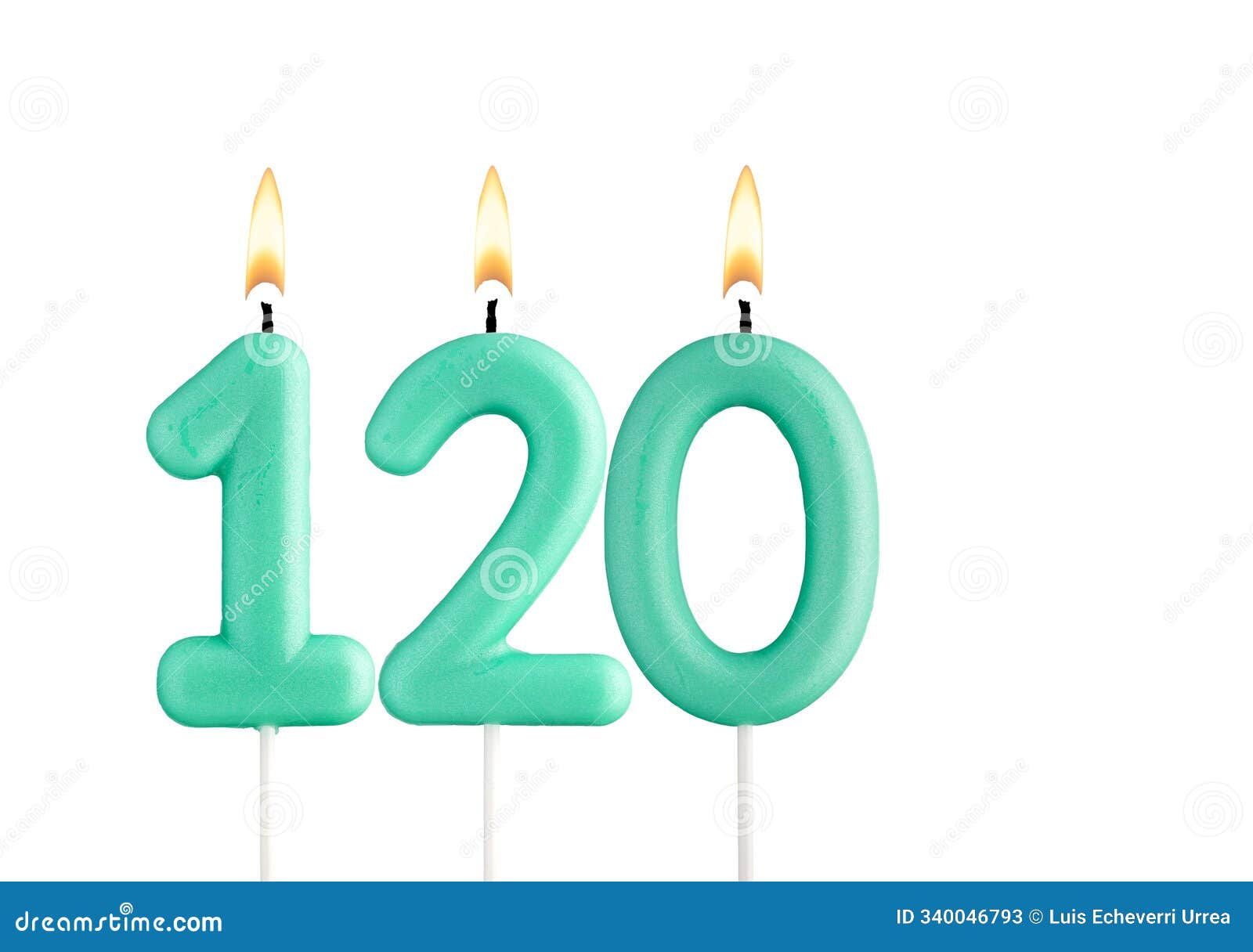 Green Birthday Candle on White Background - Candle Number 120 Stock ...