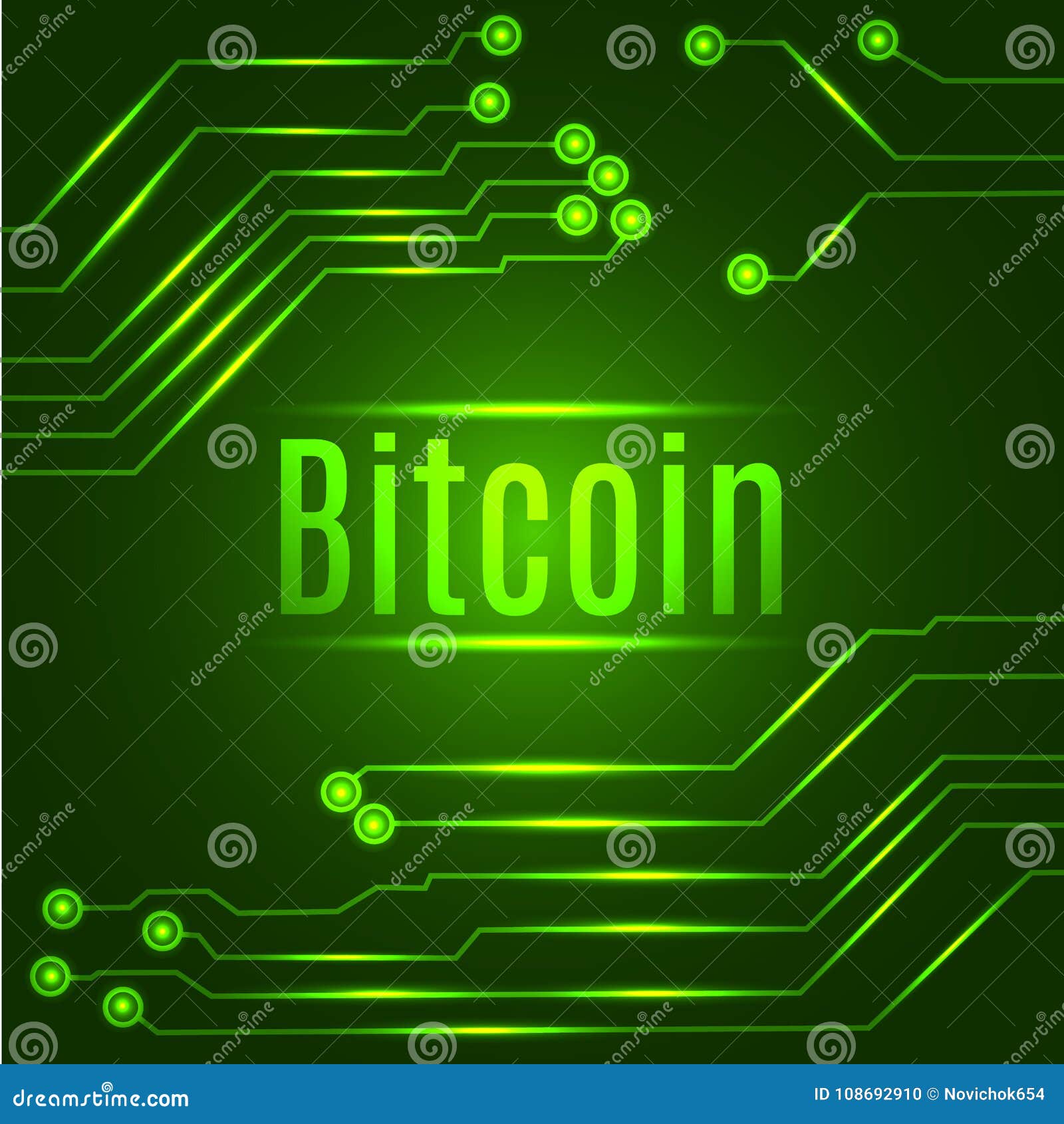 Green Bitcoin Digital Currency Concept on Circuit Board. Stock Vector ...