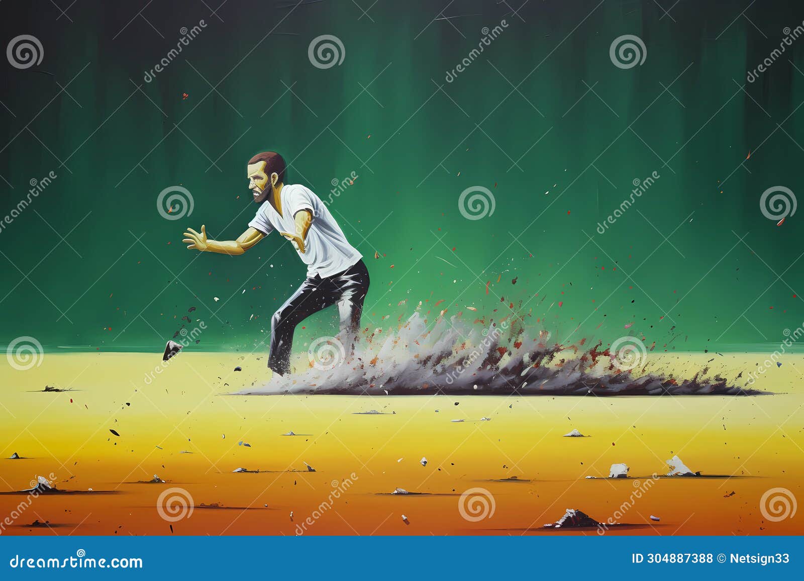 A Green Black Background, a Man Running Away from a Rock Stock ...
